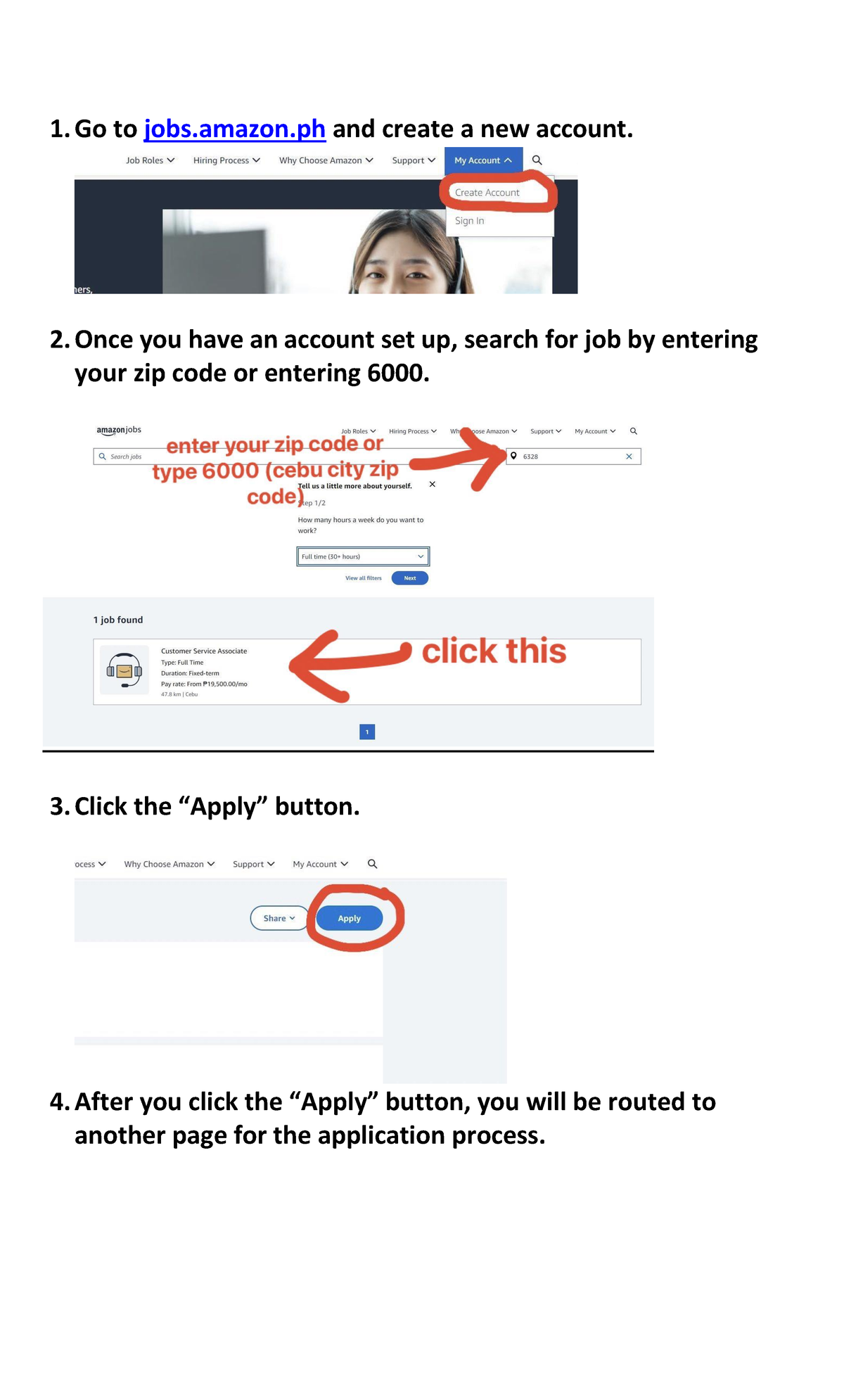 Application Guide - 1. Go to jobs.amazon and create a new account. 2 ...