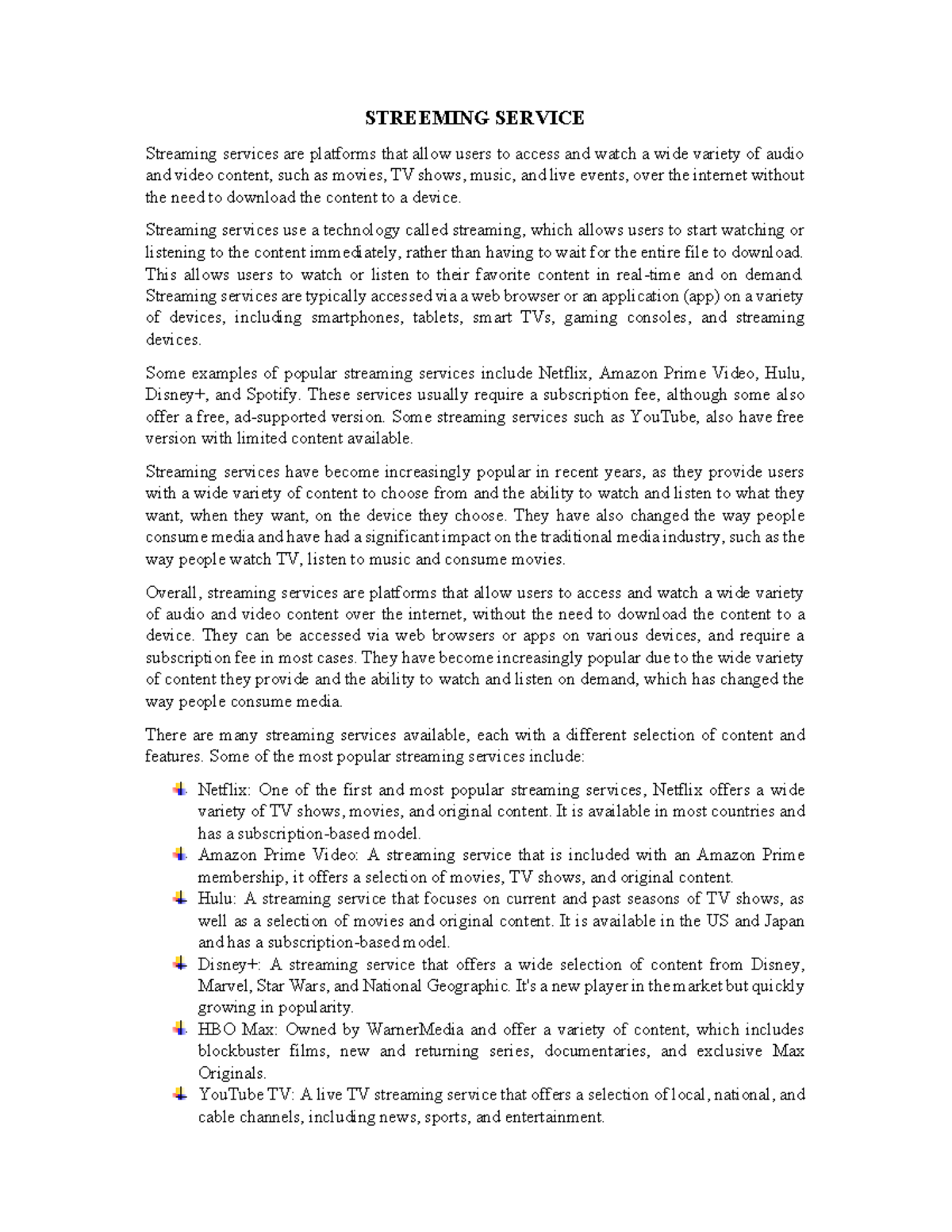 Summaries Streeming Service - STREEMING SERVICE Streaming services are ...