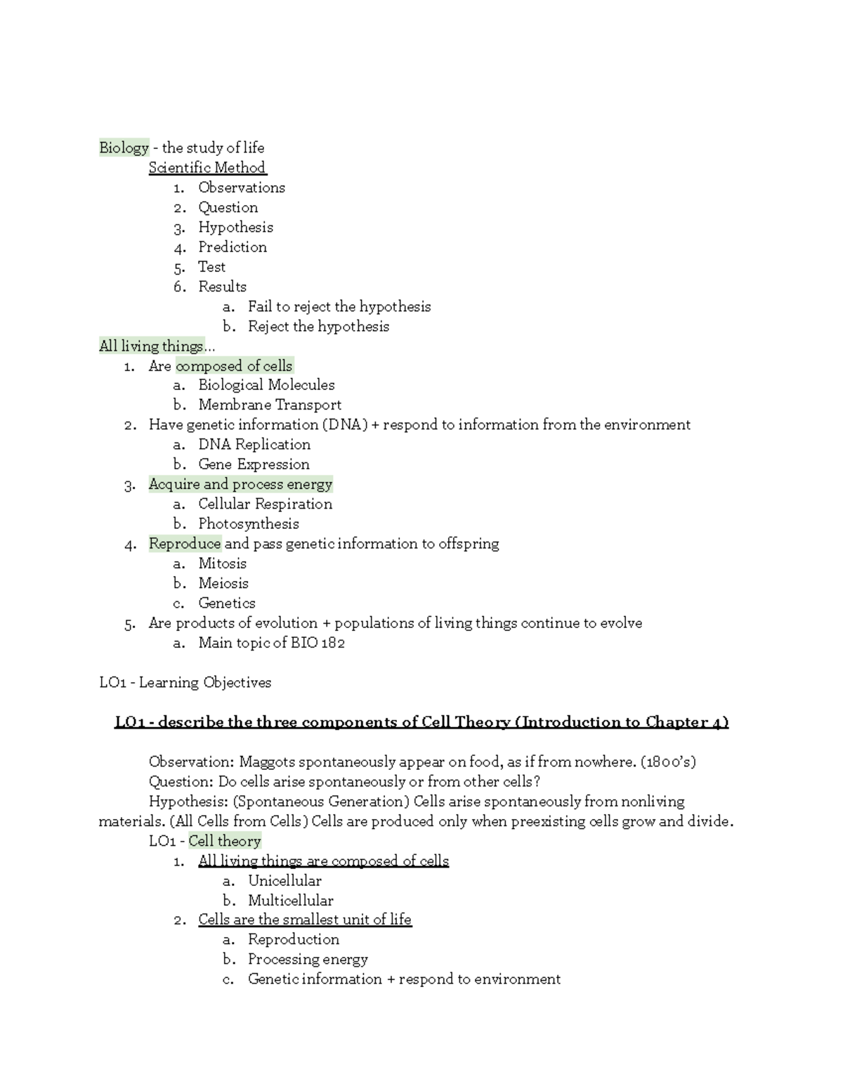 Introduction to Biology + Cells - Biology - the study of life ...