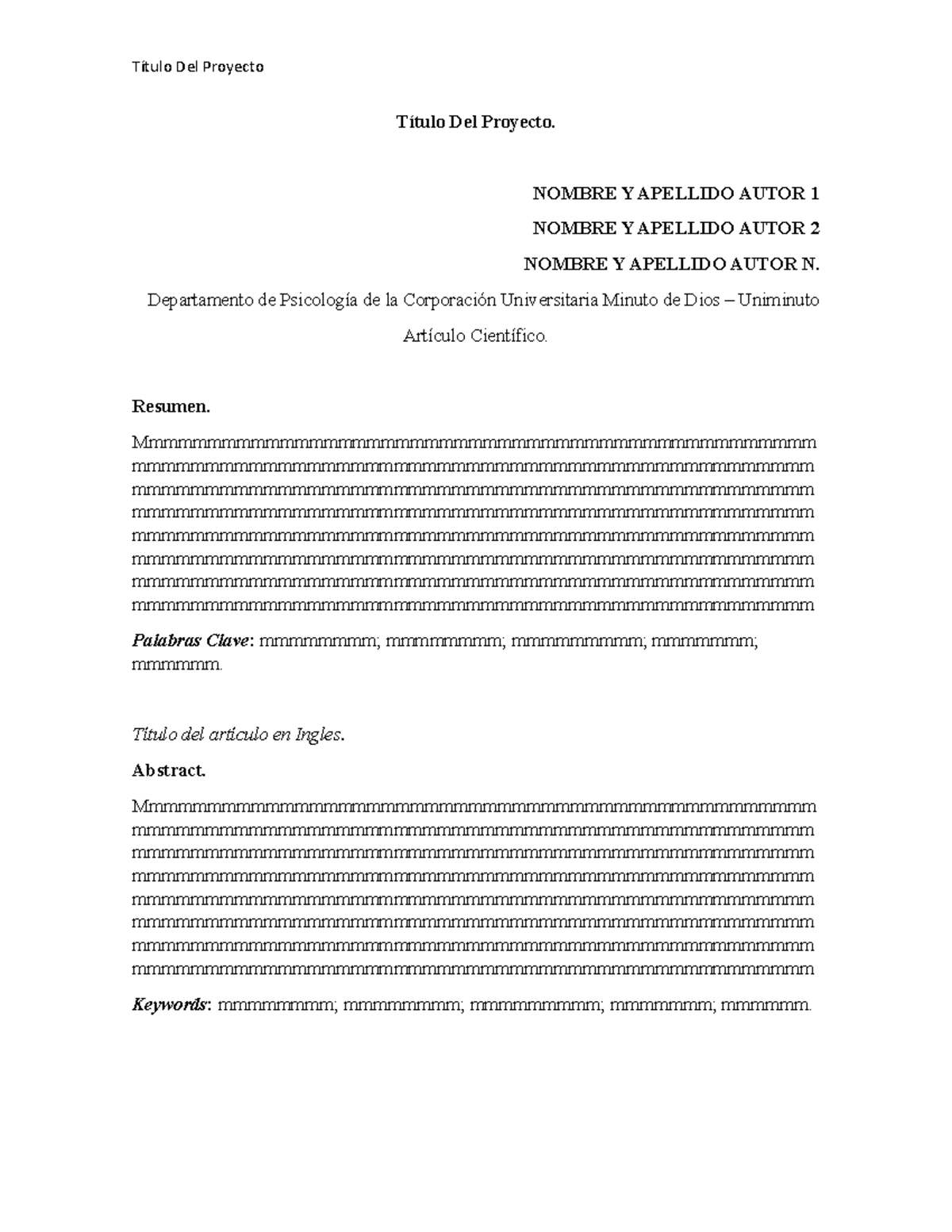 Formato articulo científico universidad minuto de dios - Título Del ...