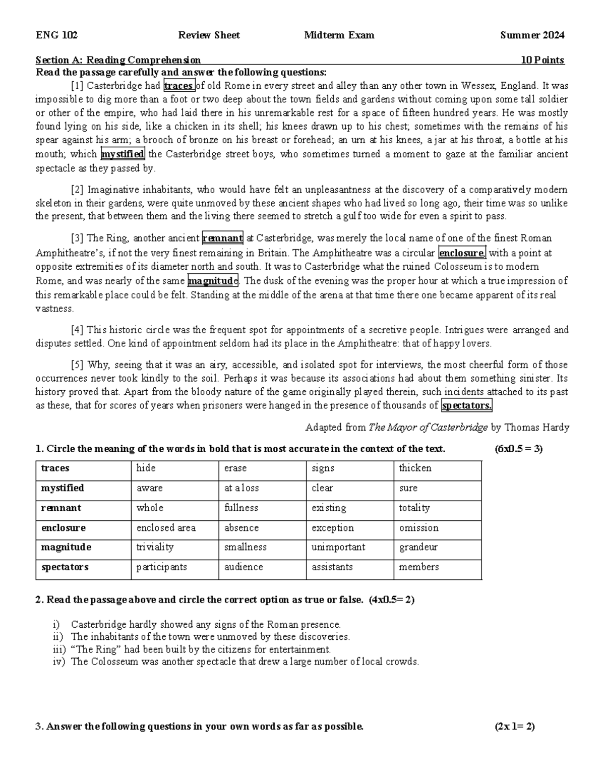 Review Sheet ENG 102 Mid Term Summer 2024 - ENG 102 Review Sheet ...
