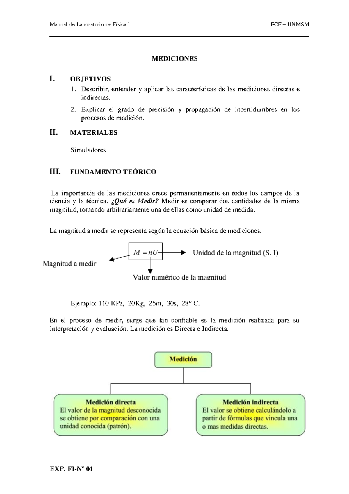 Fisica I Experimento N° 0 1 Mediciones 2022 II - Manual de Laboratorio de Física I FCF – UNMSM ...