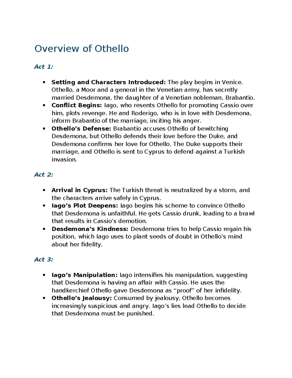 Overview of Othello - Othello, a Moor and a general in the Venetian ...