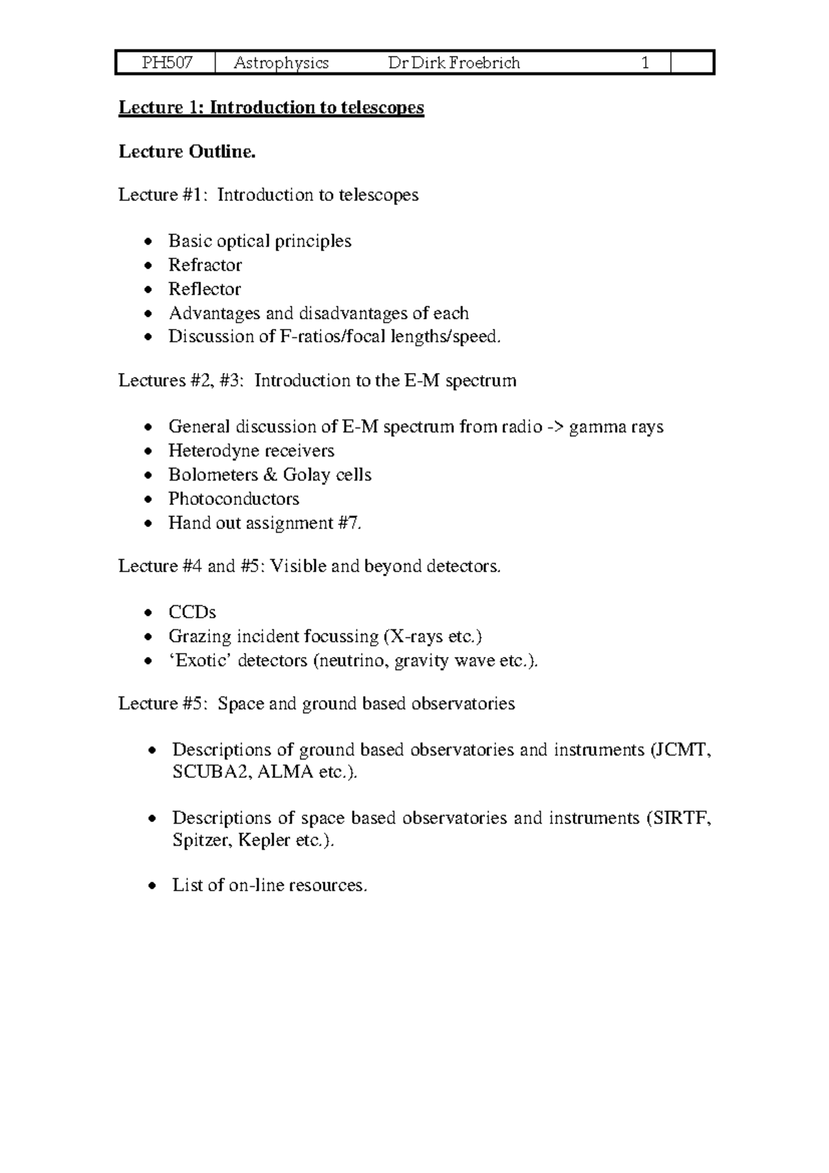 Lecture notes, lecture Astrophysics 1 - Lecture 1: Introduction to ...