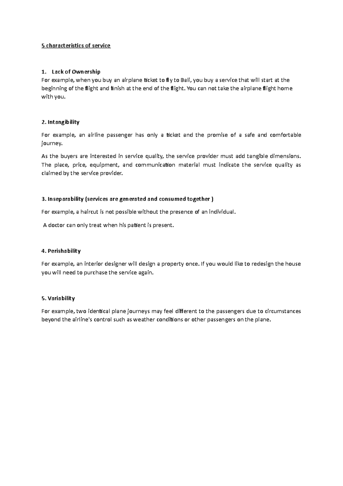 5 characteristics of service - 5 characteristics of service Lack of ...