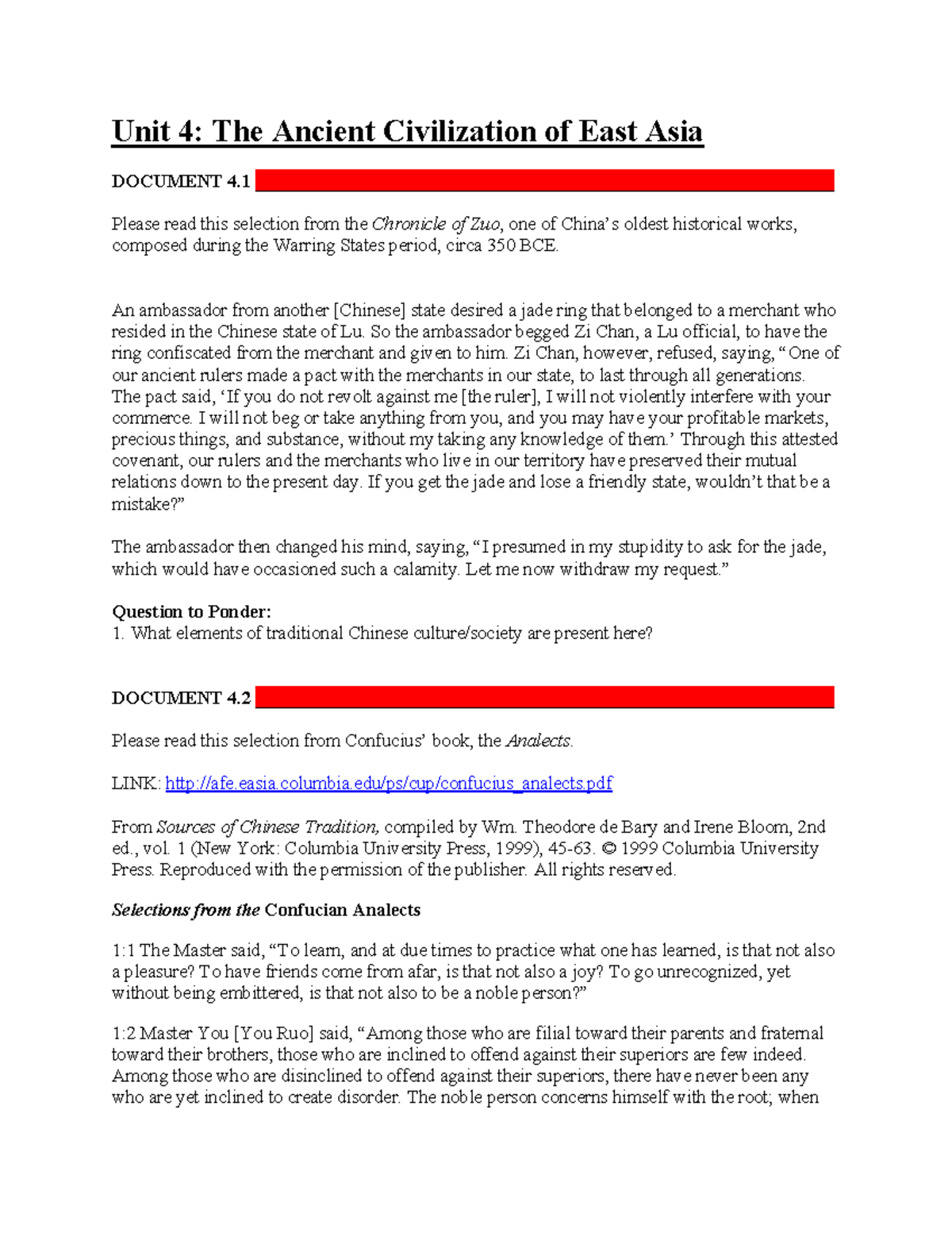 Unit 4 Reader - Unit 4: The Ancient Civilization of East Asia DOCUMENT ...