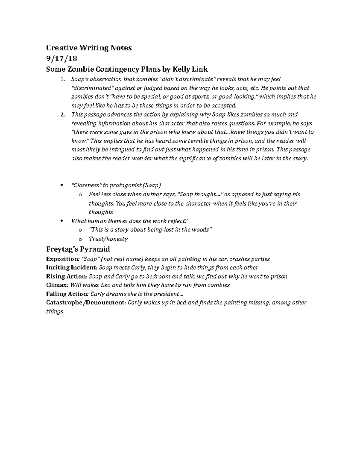 Creative-Writing-Notes - Creative Writing Notes 9/17/18 Some Zombie ...