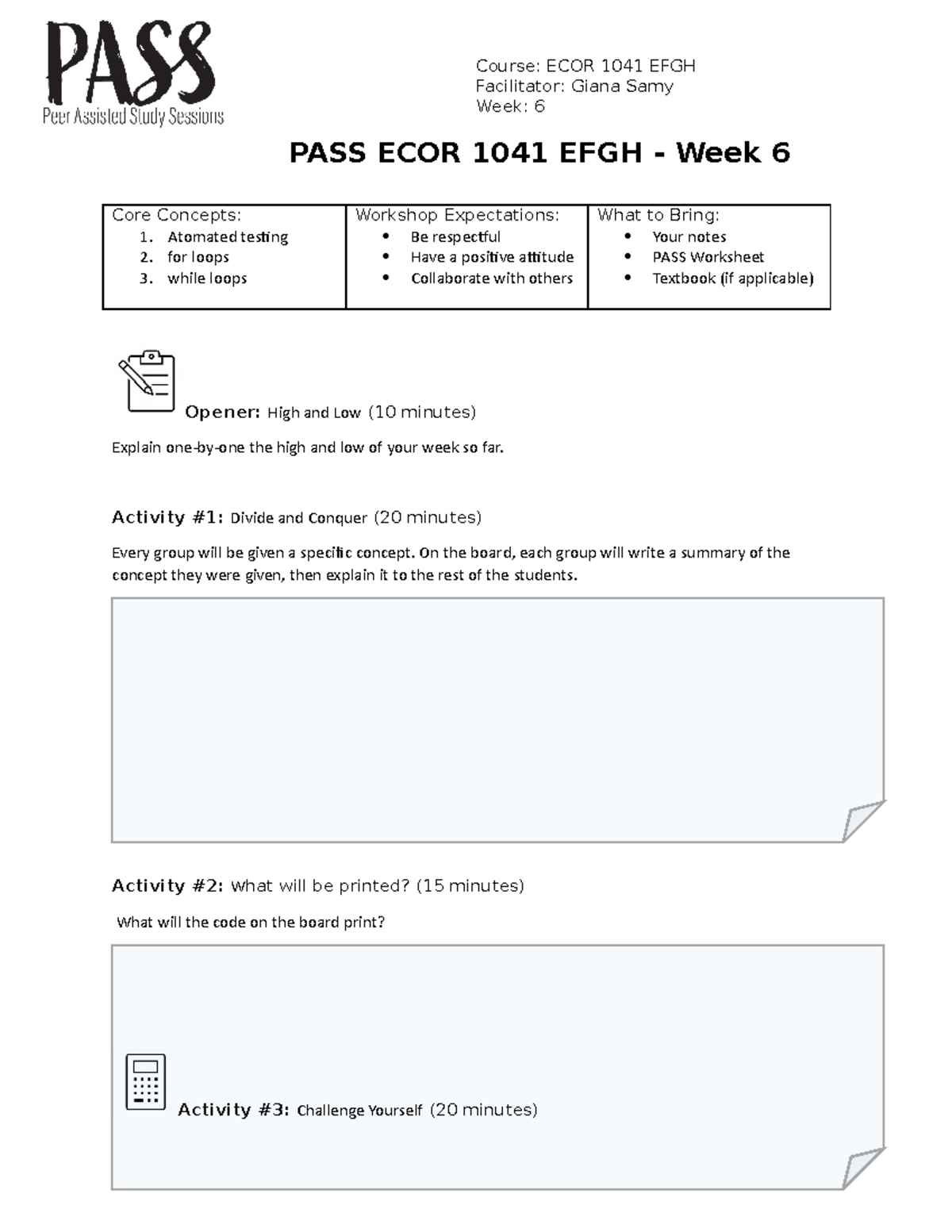 PASS Worksheet ECOR 1047 - Course: ECOR 1041 EFGH Facilitator: Giana ...
