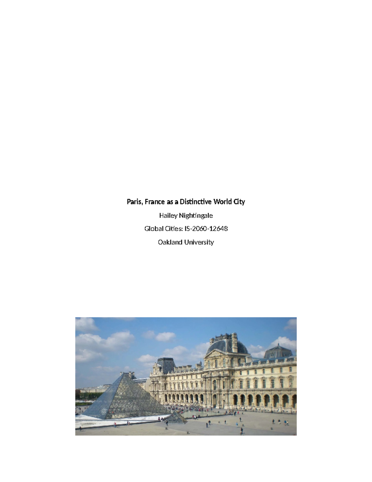 Distinctive City Paper - Paris, France as a Distinctive World City ...