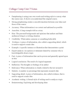 College Comp Unit 5 Notes - College Comp Unit 5 Notes Audience: The ...