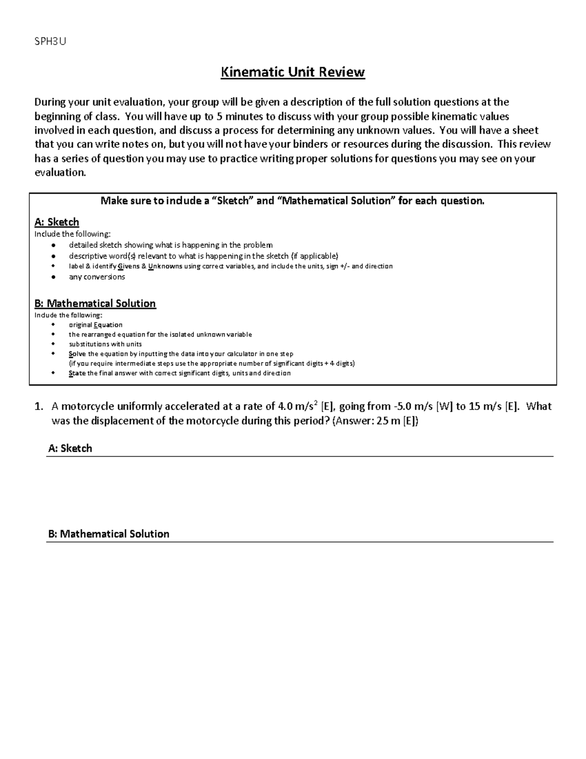 March 23, 2023 - Kinematics Review - Kinematic Unit Review During your ...