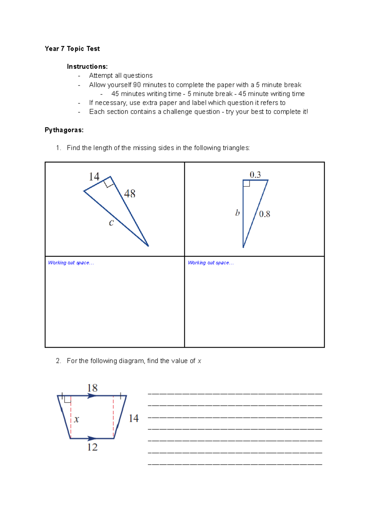 Year 7 Topic Test - test - Year 7 Topic Test Instructions: - Attempt ...