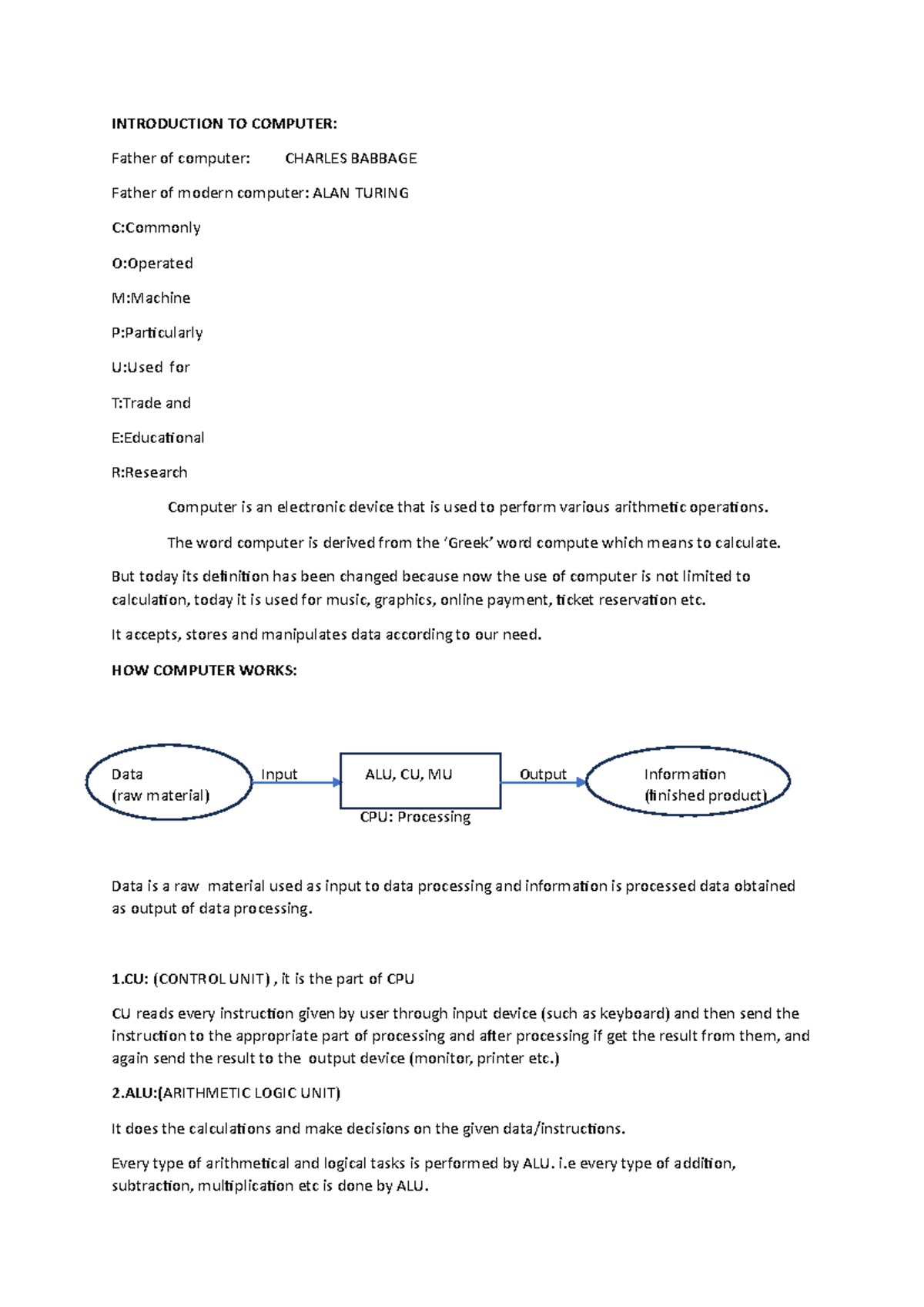 Introduction TO Computer.. - INTRODUCTION TO COMPUTER: Father of ...
