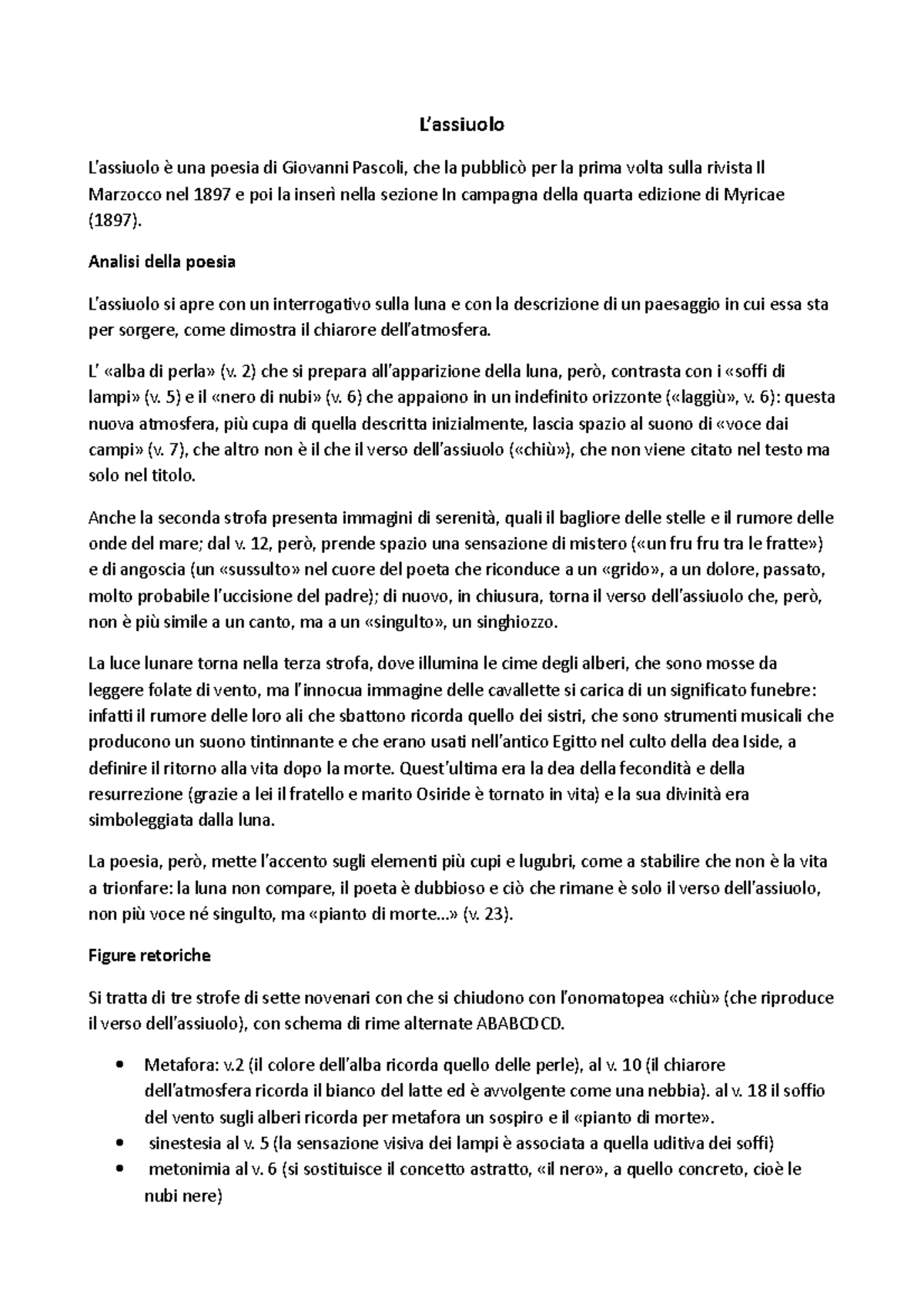 Assiuolo - Poesia - L’assiuolo L’assiuolo è una poesia di Giovanni ...