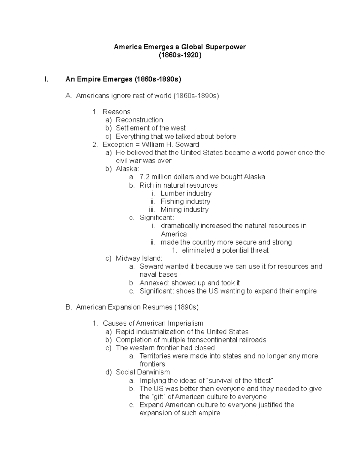 Module 2 Outline - America Emerges a Global Superpower (1860s-1920 ...