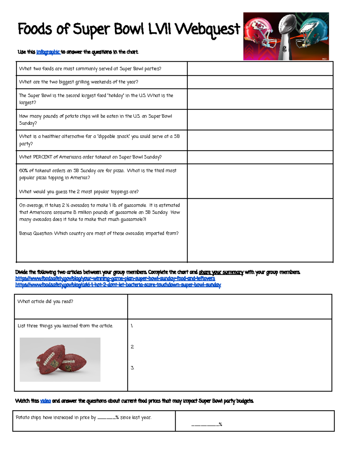 Addie Cao - Super Bowl LVII Webquest - Foods of Super Bowl LVII ...