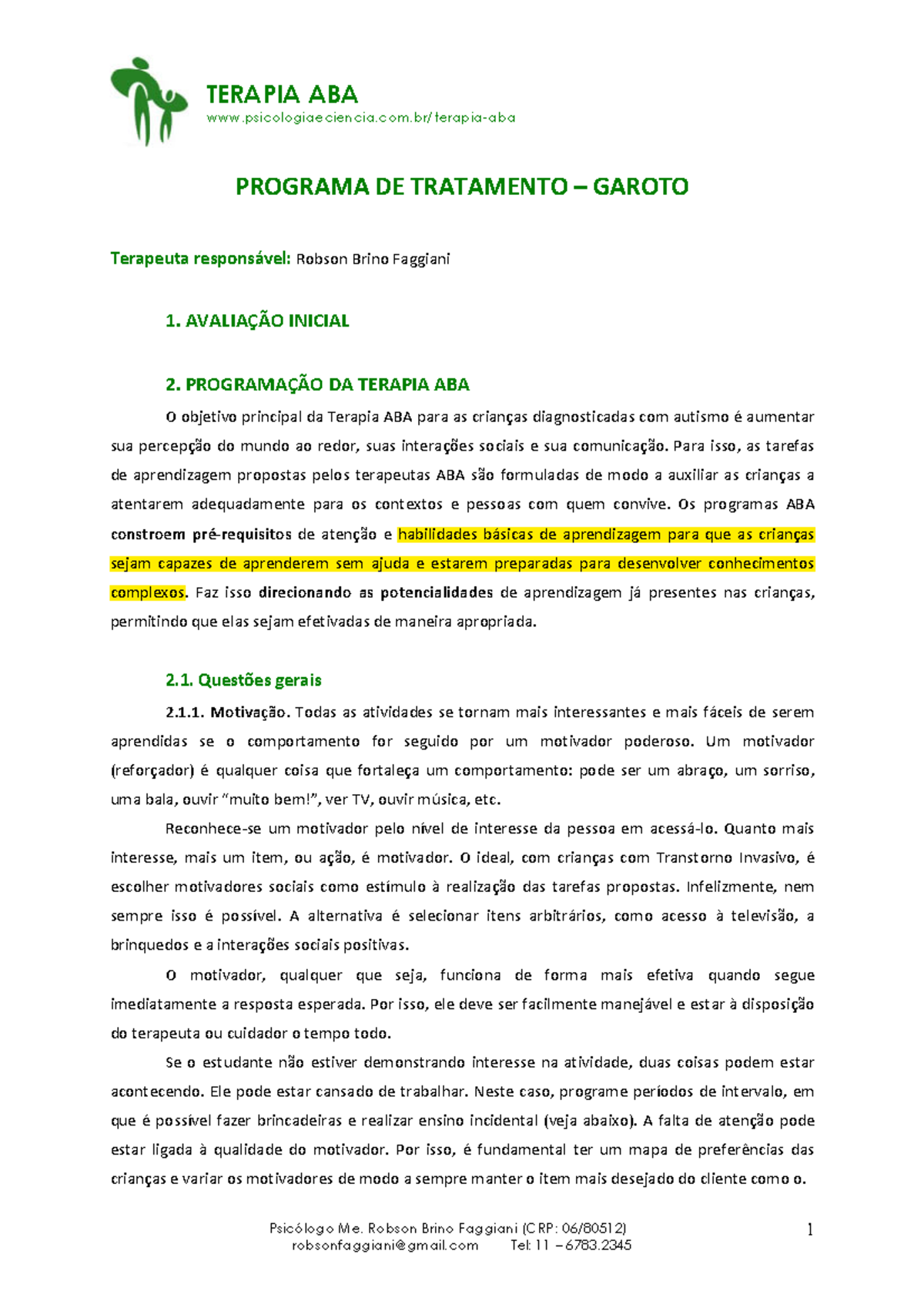 Terapia-aba- Programa DE Tratamento - psicologiaeciencia.com/terapia ...
