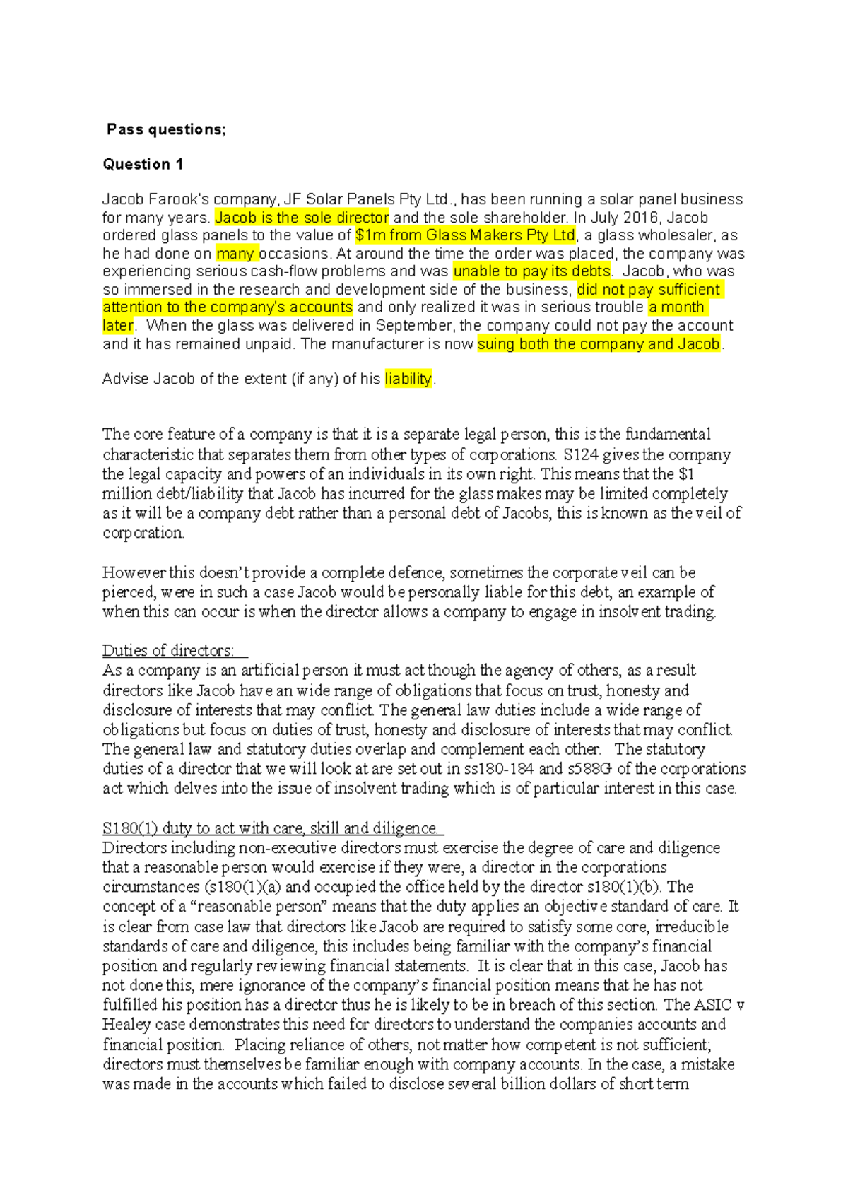 Pass questions - B2001 - Monash - Studocu