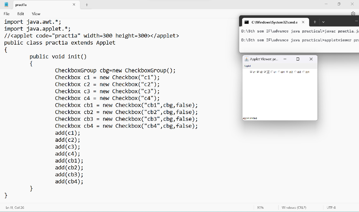 AJP Practical 2023 - thks - pract1a X X File Edit View import X import sem java pract1a sem java ...