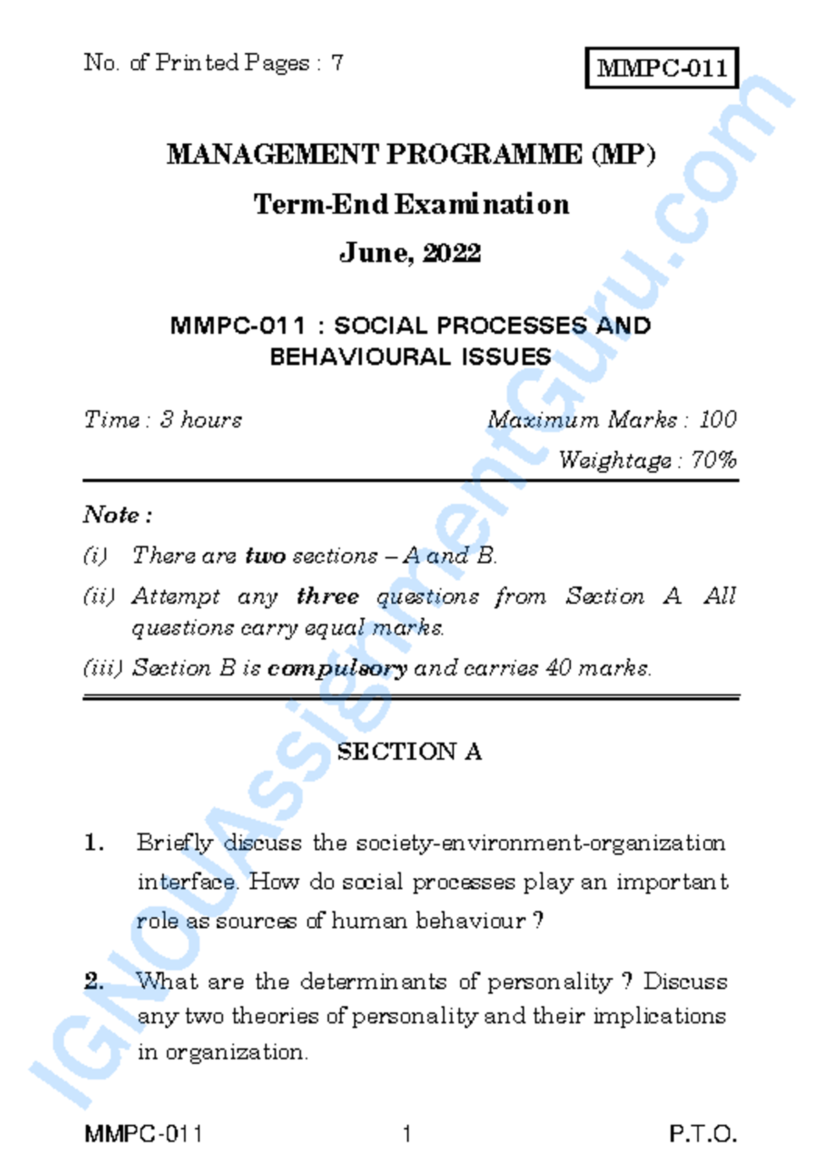 MMPC-11 June2010-June2023 Ignouassignment Guru - MMPC-011 1 P.T. MMPC ...