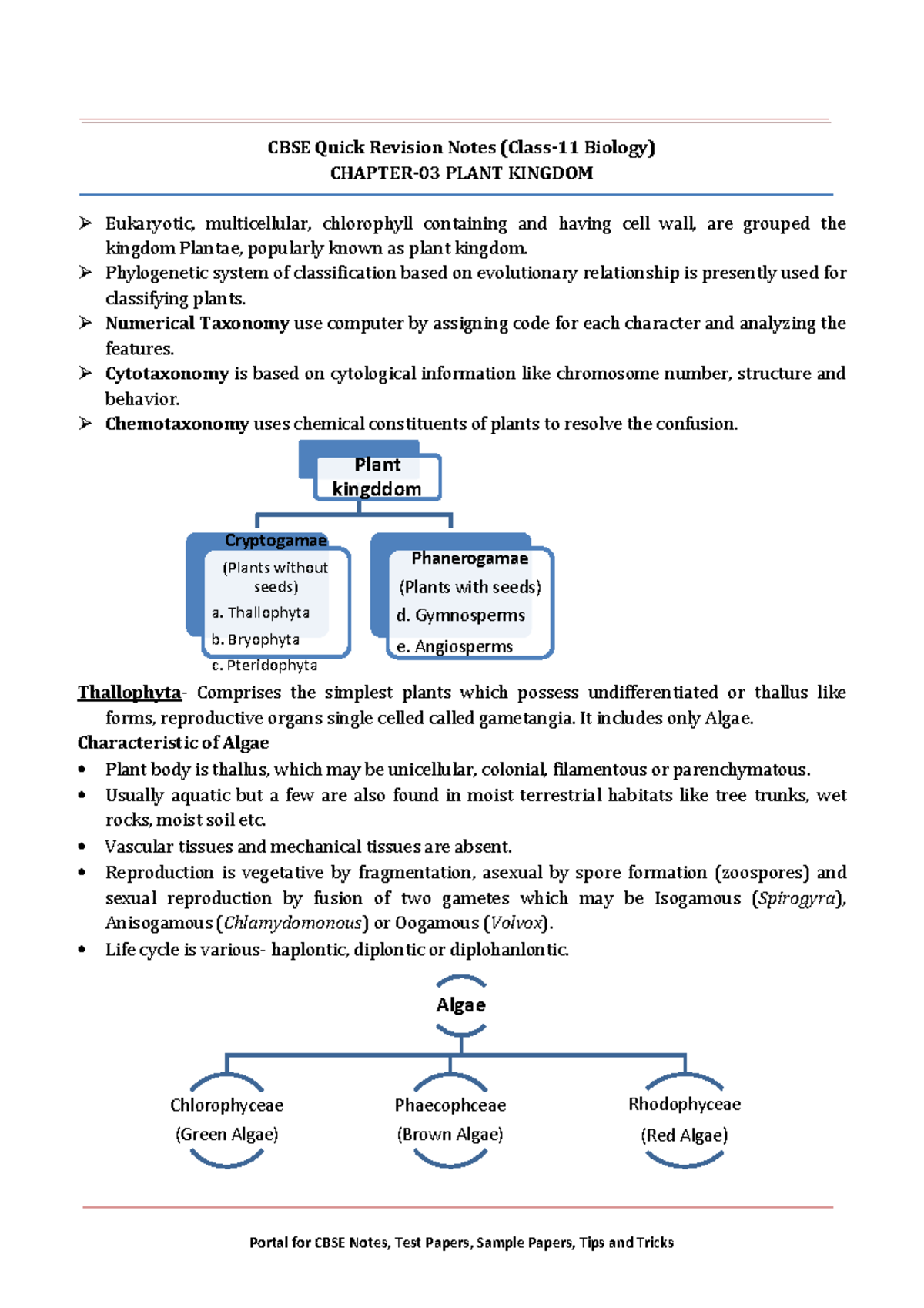 11 biology notes chapter 3 plant kingdom - CBSE Quick Revision Notes ...