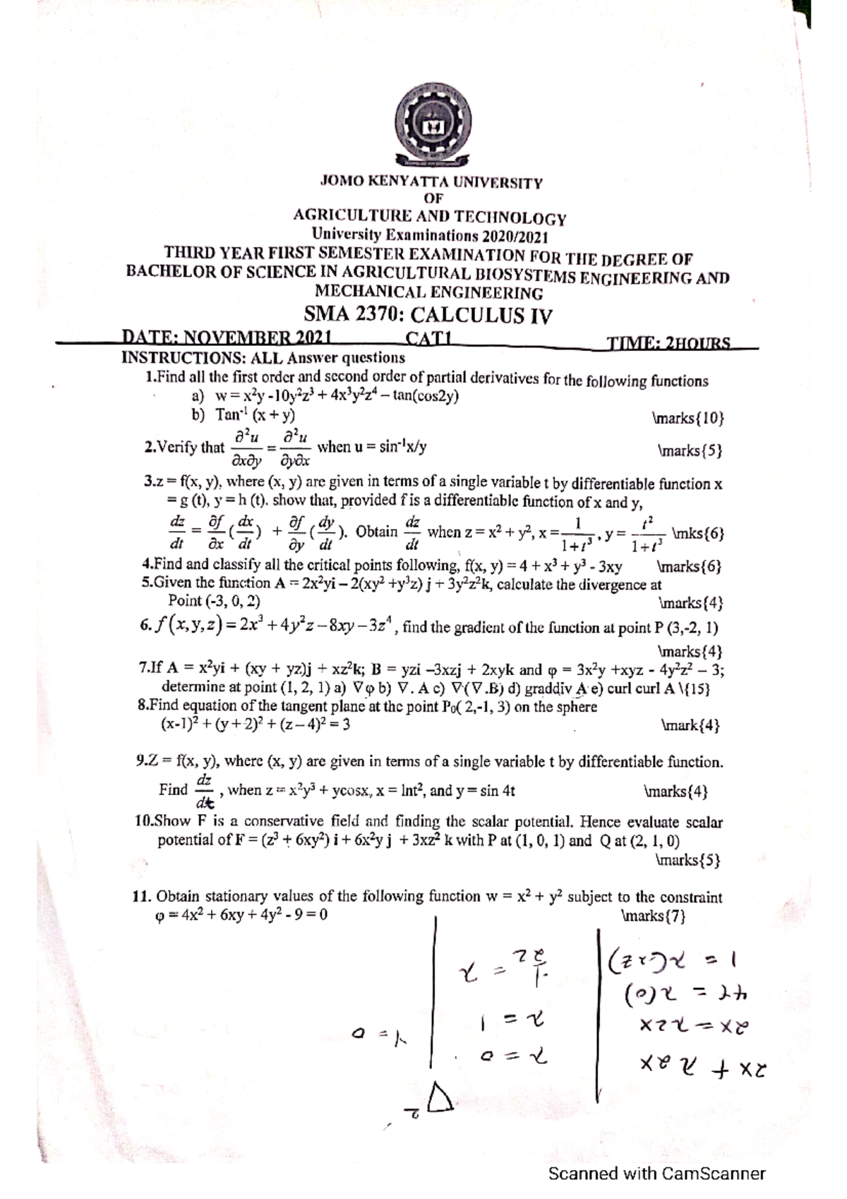 Calculus 4 FULL - lecture notes - Mechanical engineering - Studocu