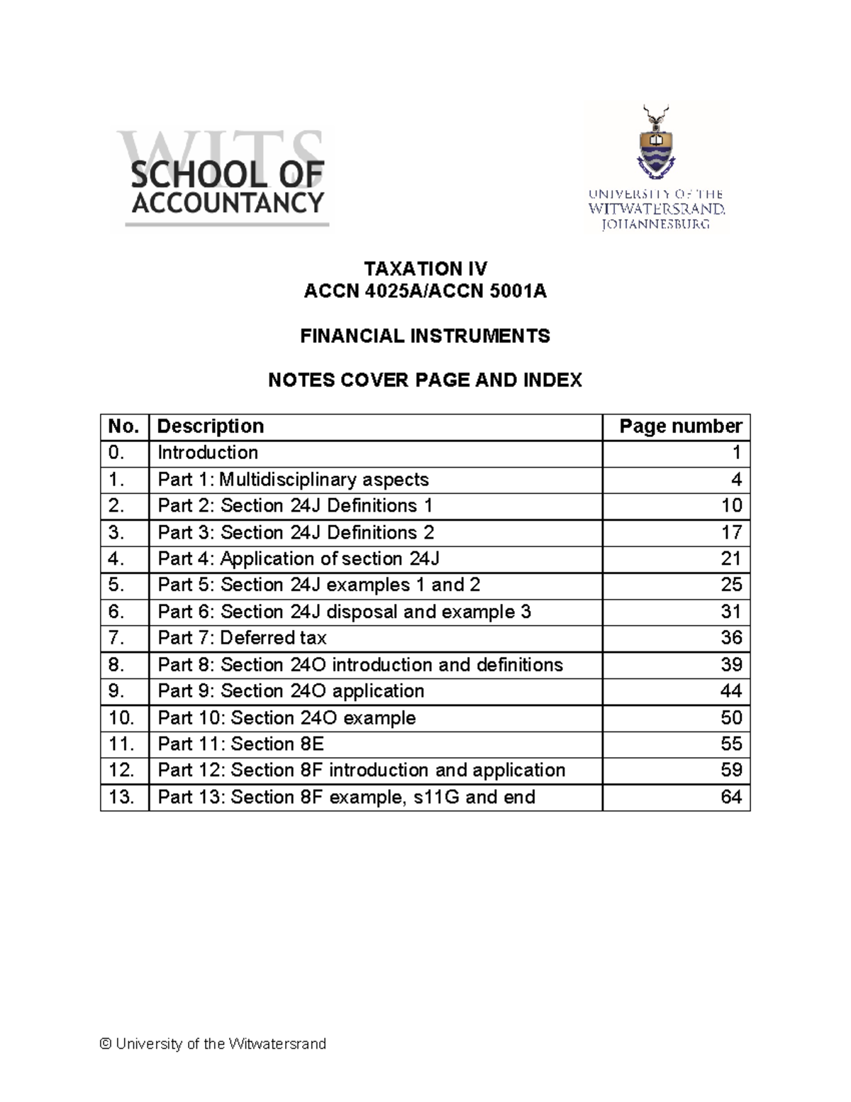 Tax IV Financial Instruments 2024 - Complete - © University of the ...