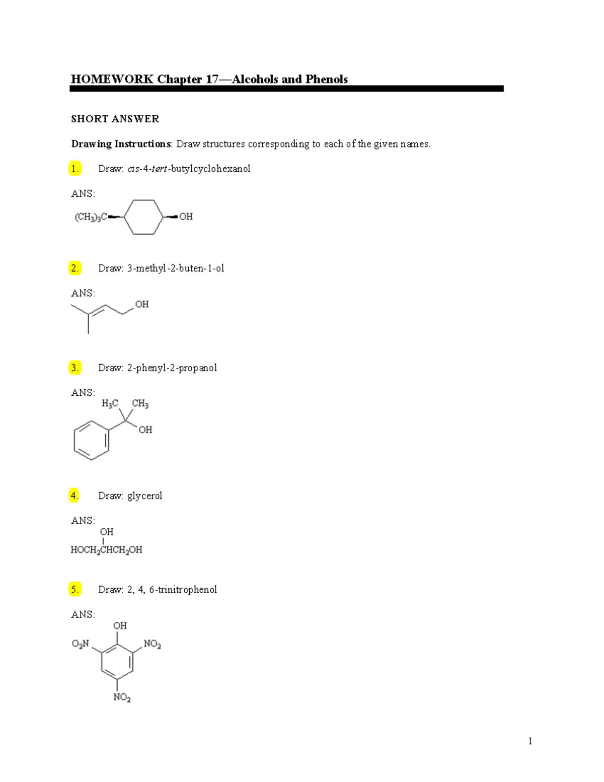 HW-chapter 17 mandatory 0 - HOMEWORK Chapter 17—Alcohols and Phenols ...