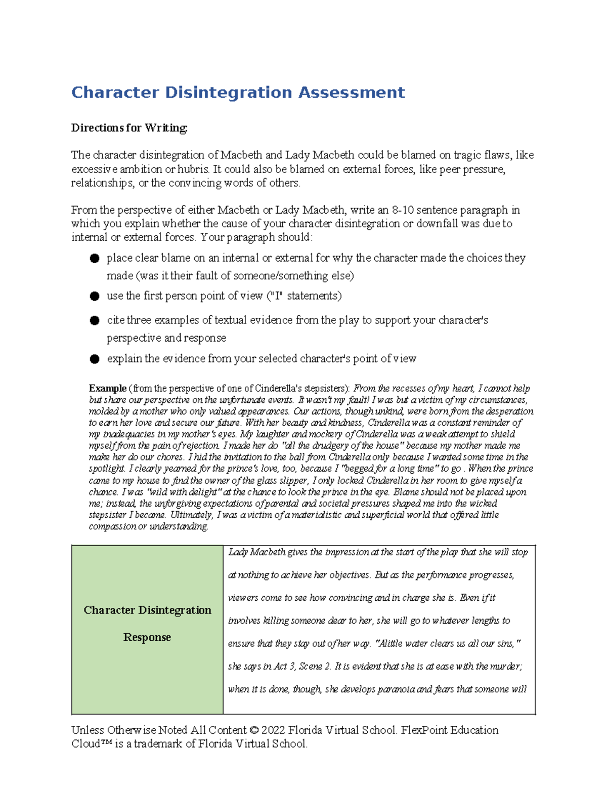 Character disintegration rubric - Character Disintegration Assessment ...