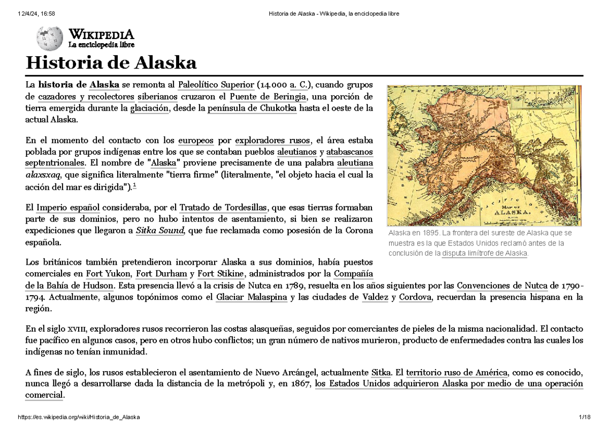 Historia DE Alaska - Alaska en 1895. La frontera del sureste de Alaska ...
