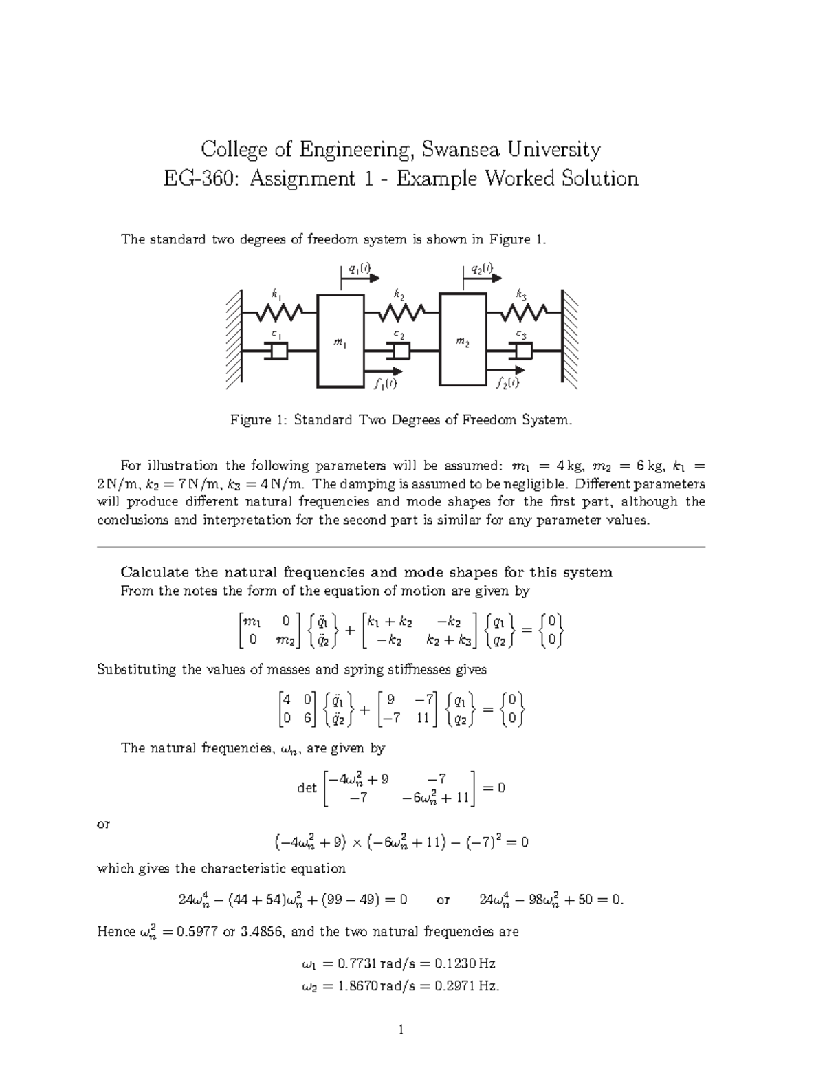 EG360 Assignment 1 Worked Solution - College of Engineering, Swansea ...