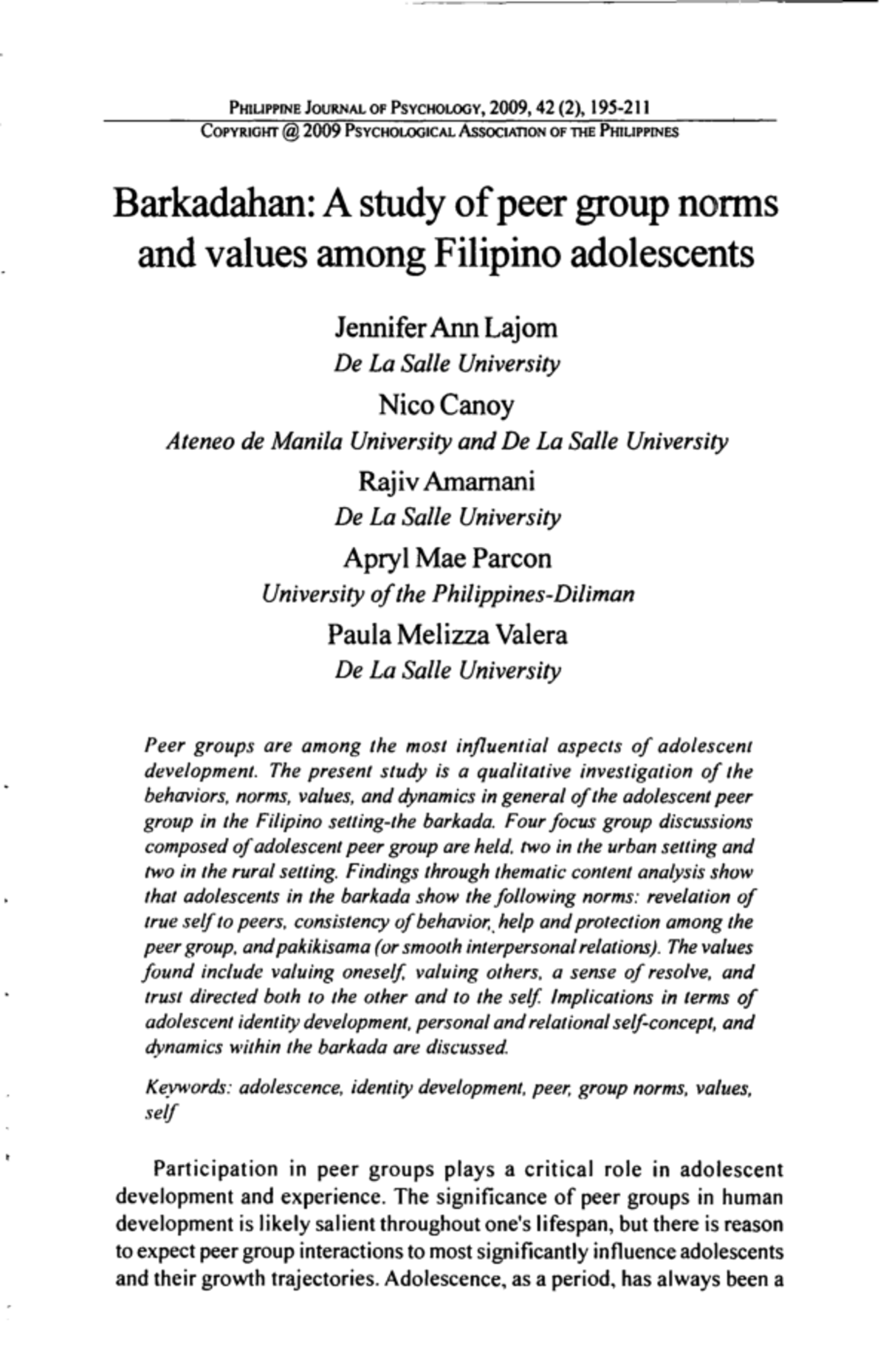 Lajom, J., Canoy, N., Amarnani, R., Parcon, A., Valera, P. (2009 ). Barkadahan - PHILIPPINE ...