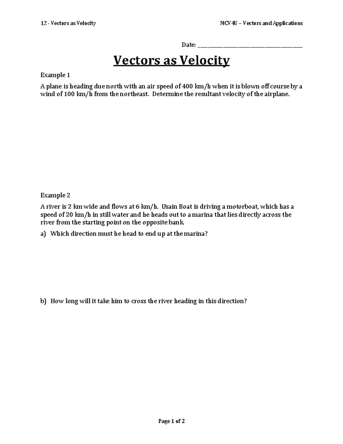 12 - Vectors as Velocity - Determine the resultant velocity of the ...