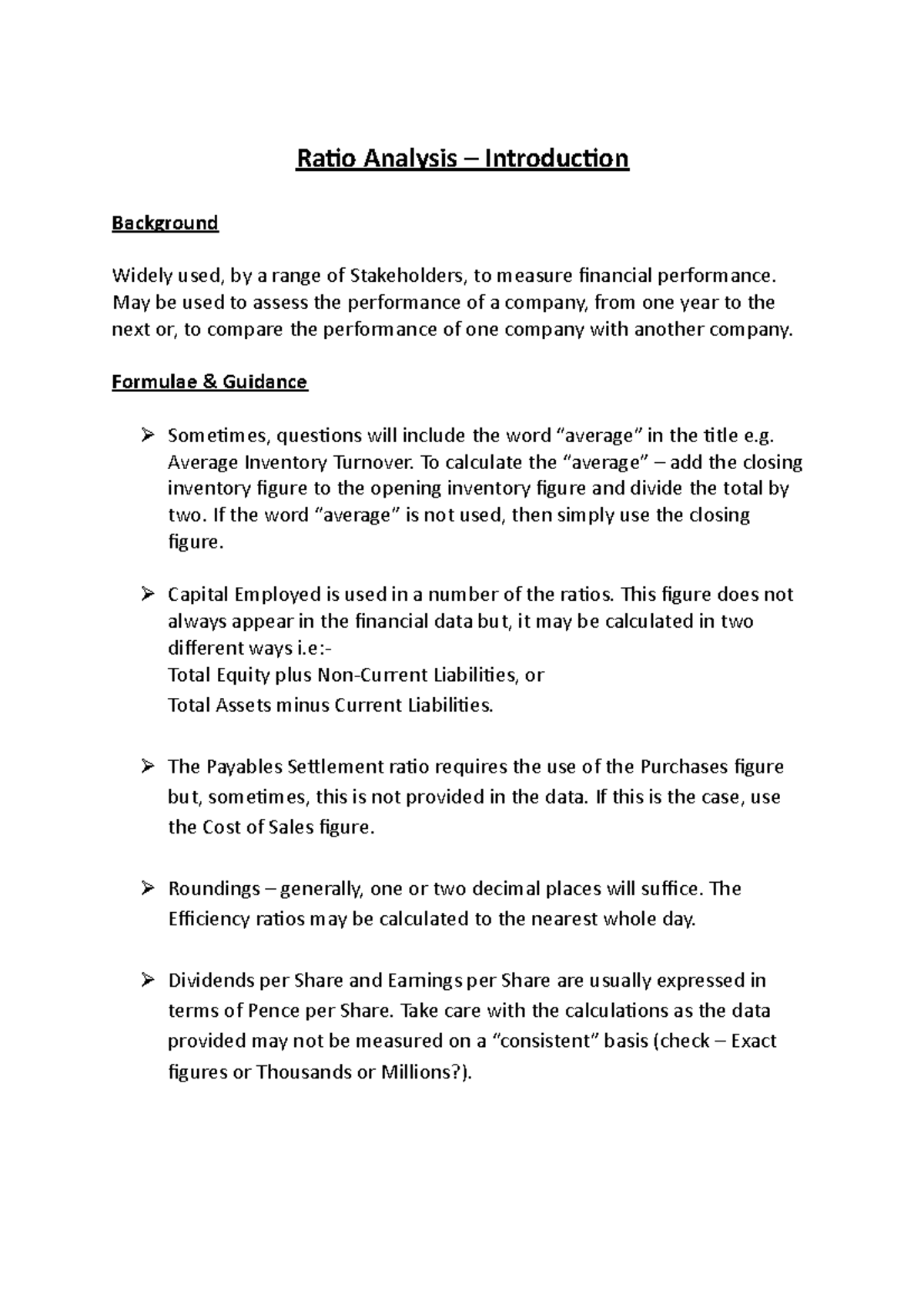 Ratio Analysis formulas - Ratio Analysis – Introduction Background ...