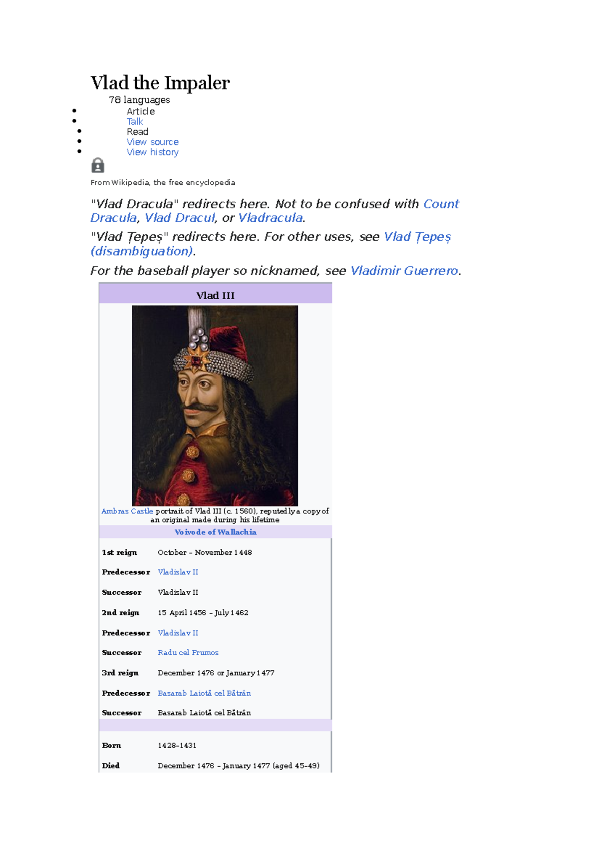 Vlad - vlad - Vlad the Impaler 78 languages Article Talk Read View ...