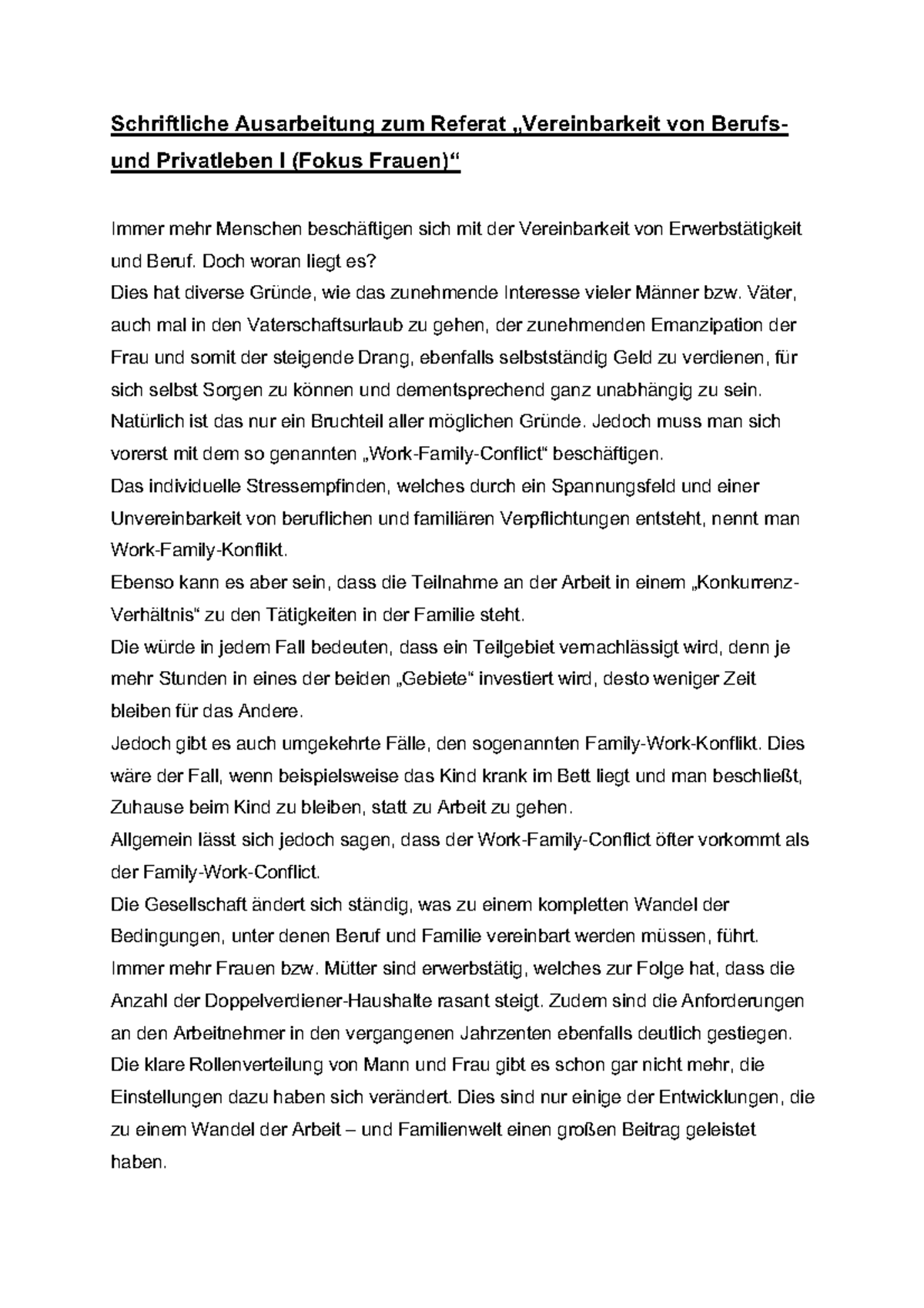 Beruf und Schule - Schriftliche Ausarbeitung zum Referat von Berufsund ...