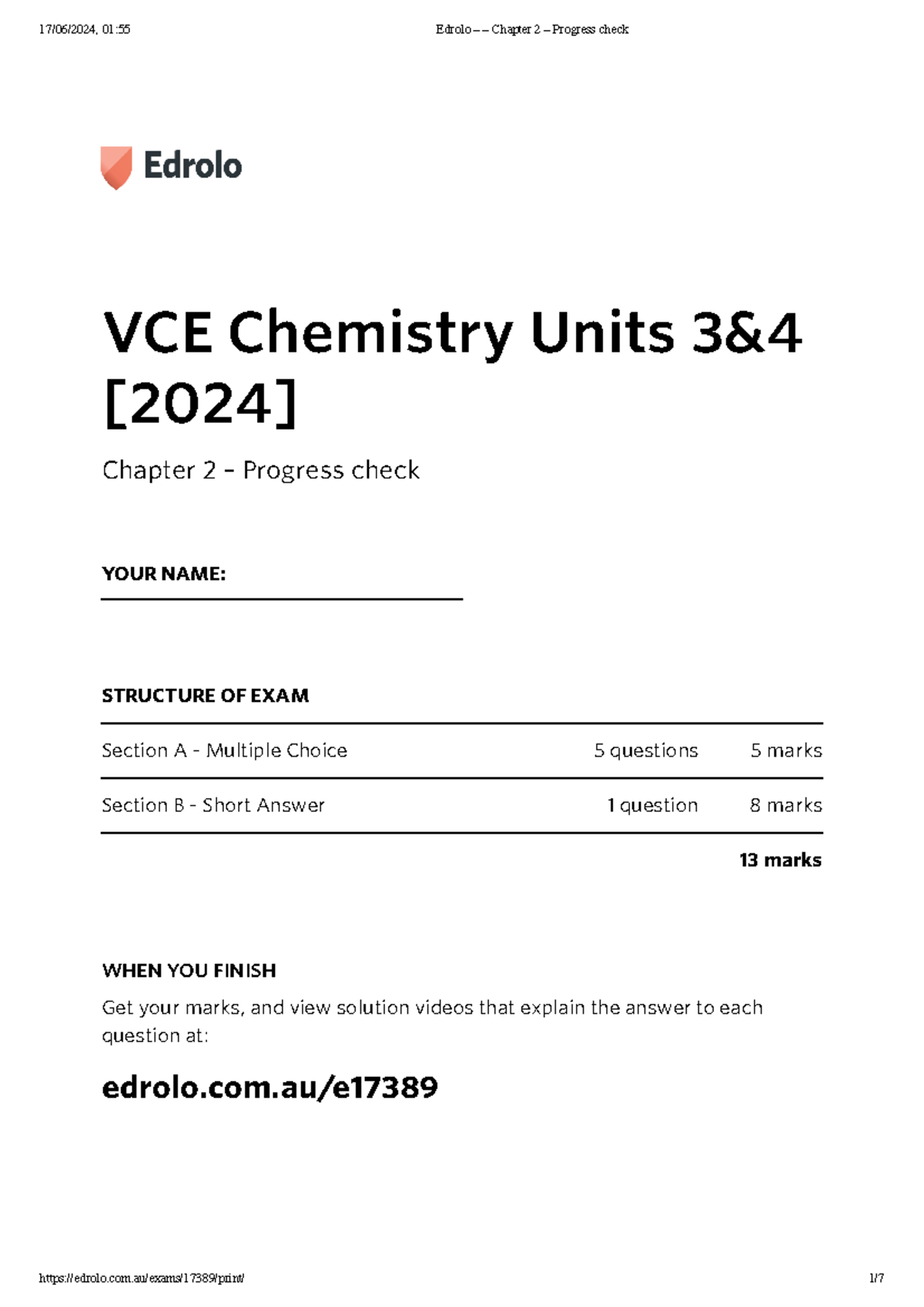 Edrolo – – Chapter 2 – Progress check - VCE Chemistry Units 3 & [ 202 4 ...