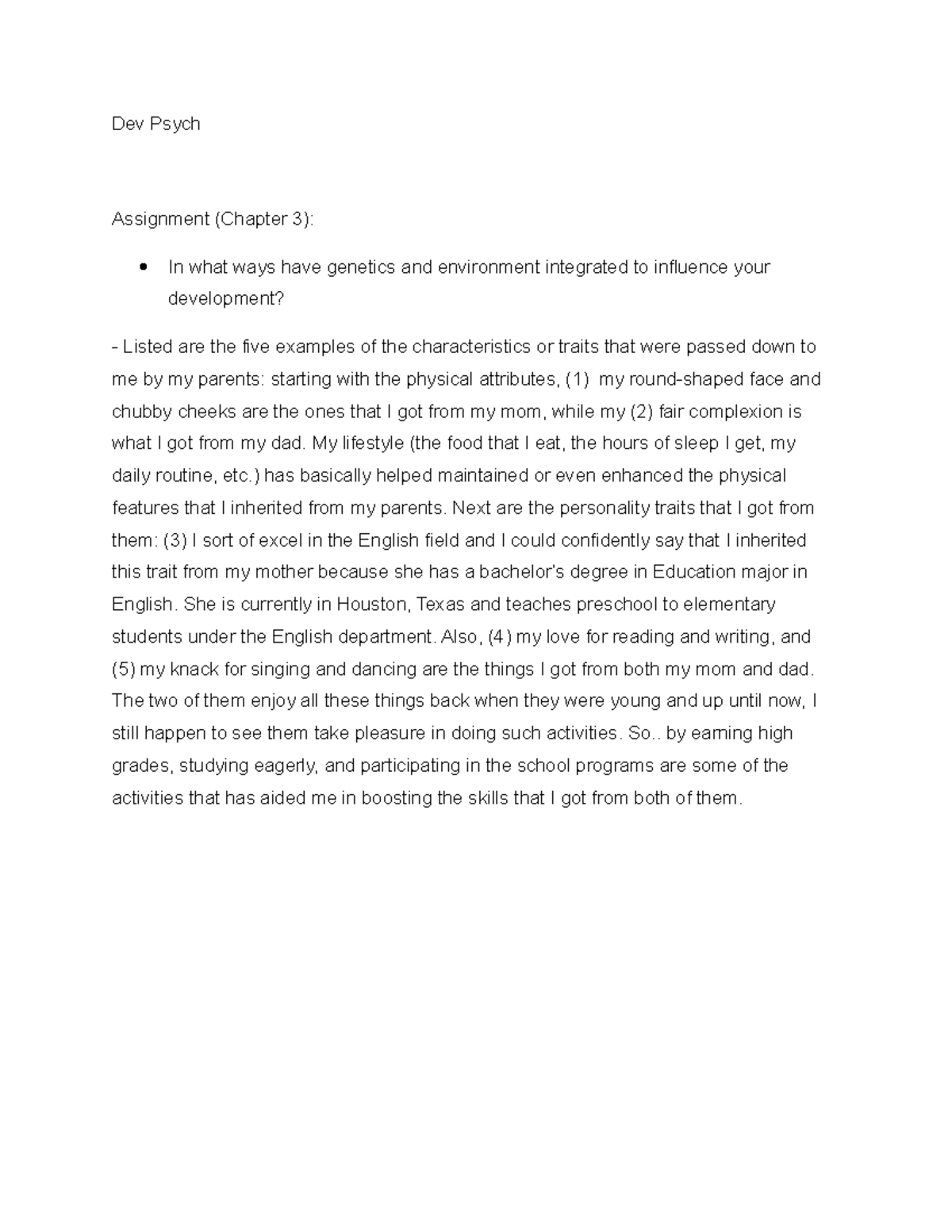 Developmental Psychology - Dev Psych Assignment (Chapter 3): In what ...