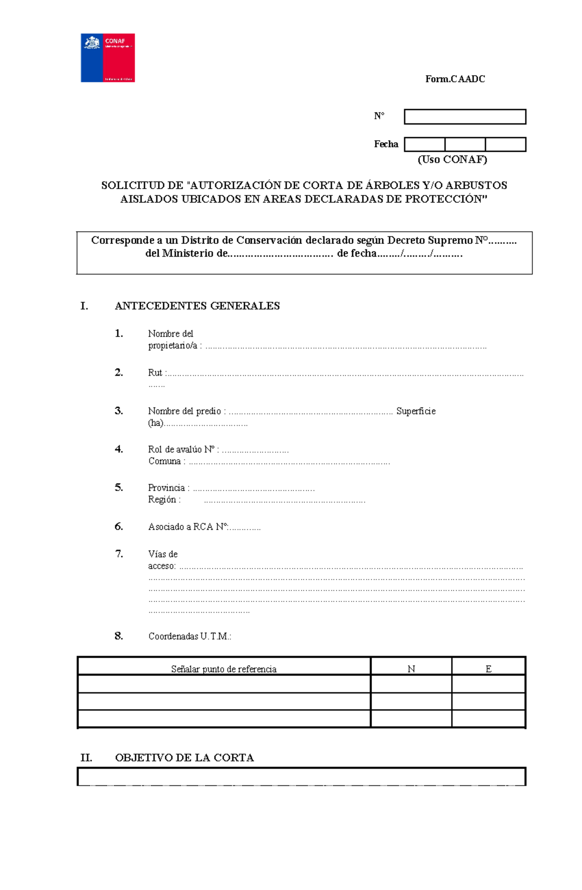 26 -Formulario Caadc - Nº Fecha (Uso CONAF) SOLICITUD DE "AUTORIZACIÓN ...