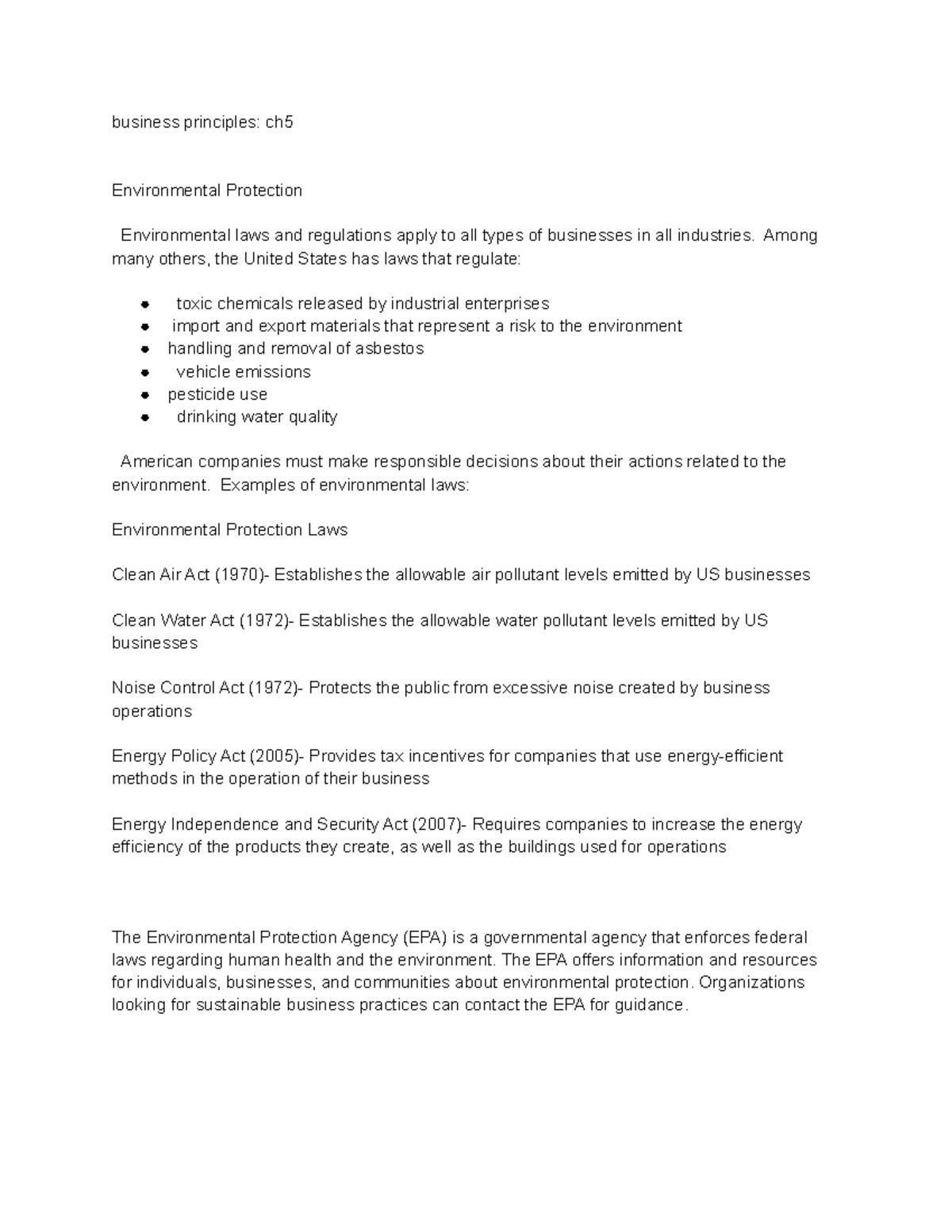Business; legal and social ch5 - business principles: ch Environmental ...