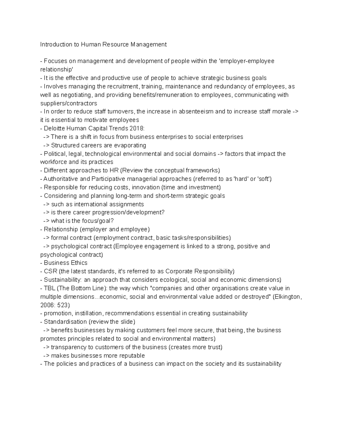 Introduction To Hrm Lecture Notes 1 Introduction To Human Resource