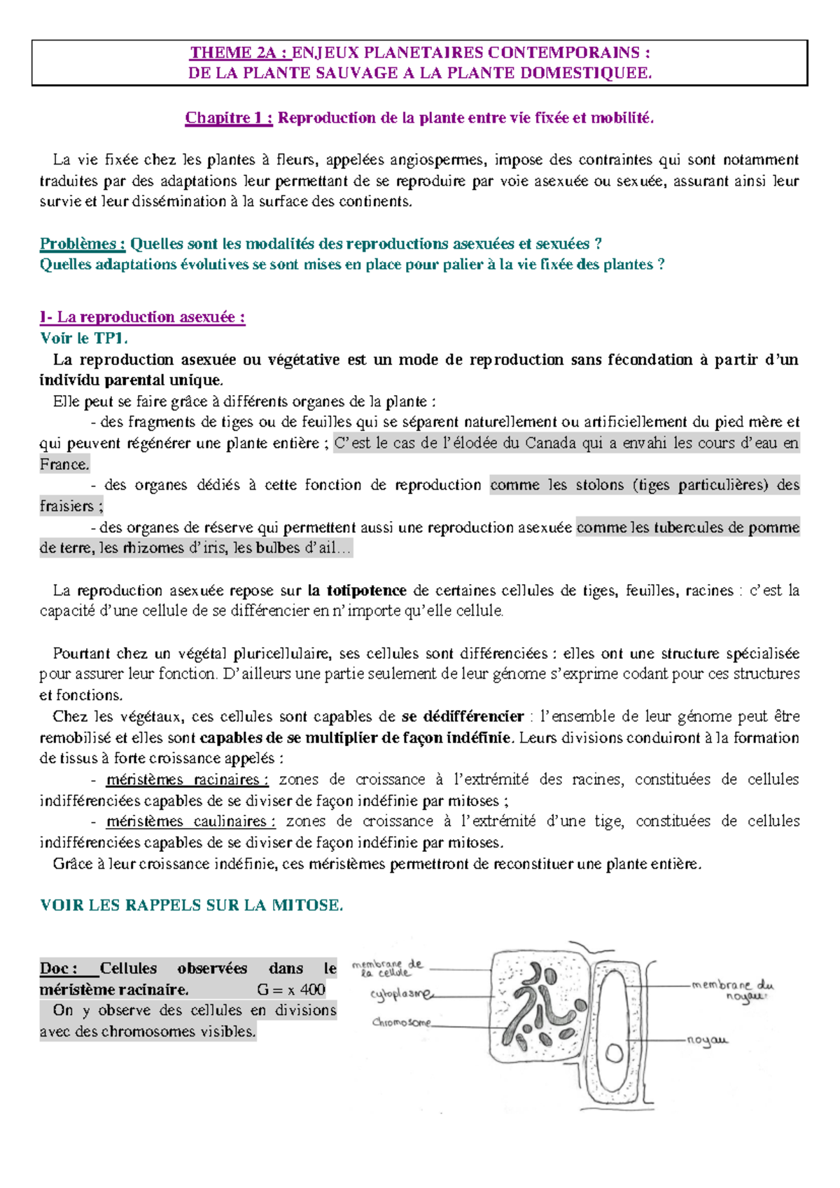 TSVT-Thème 2A- Chapitre 1 reproduction - THEME 2A : ENJEUX PLANETAIRES ...