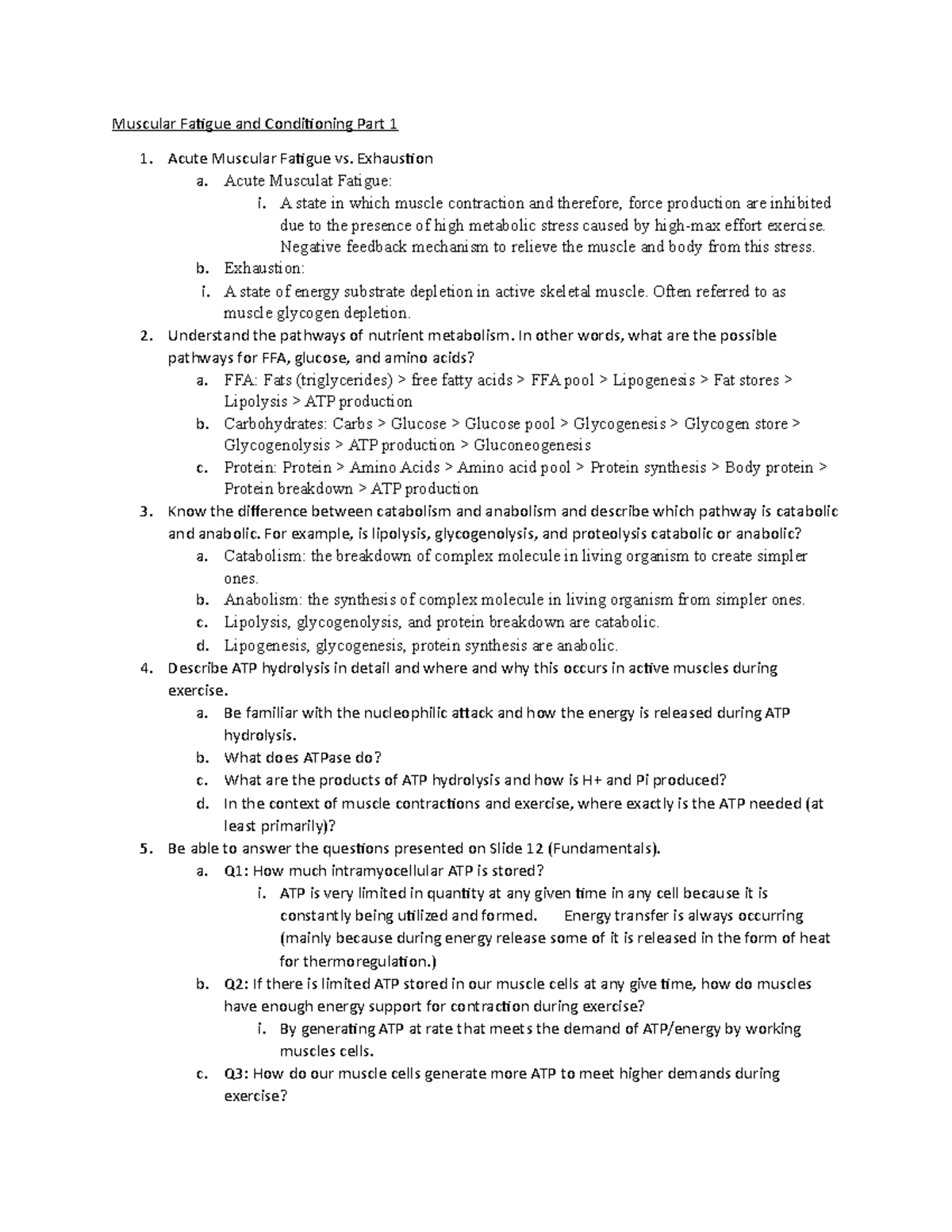Quiz 1 study outline - Muscular Fatigue and Conditioning Part 1 Acute ...