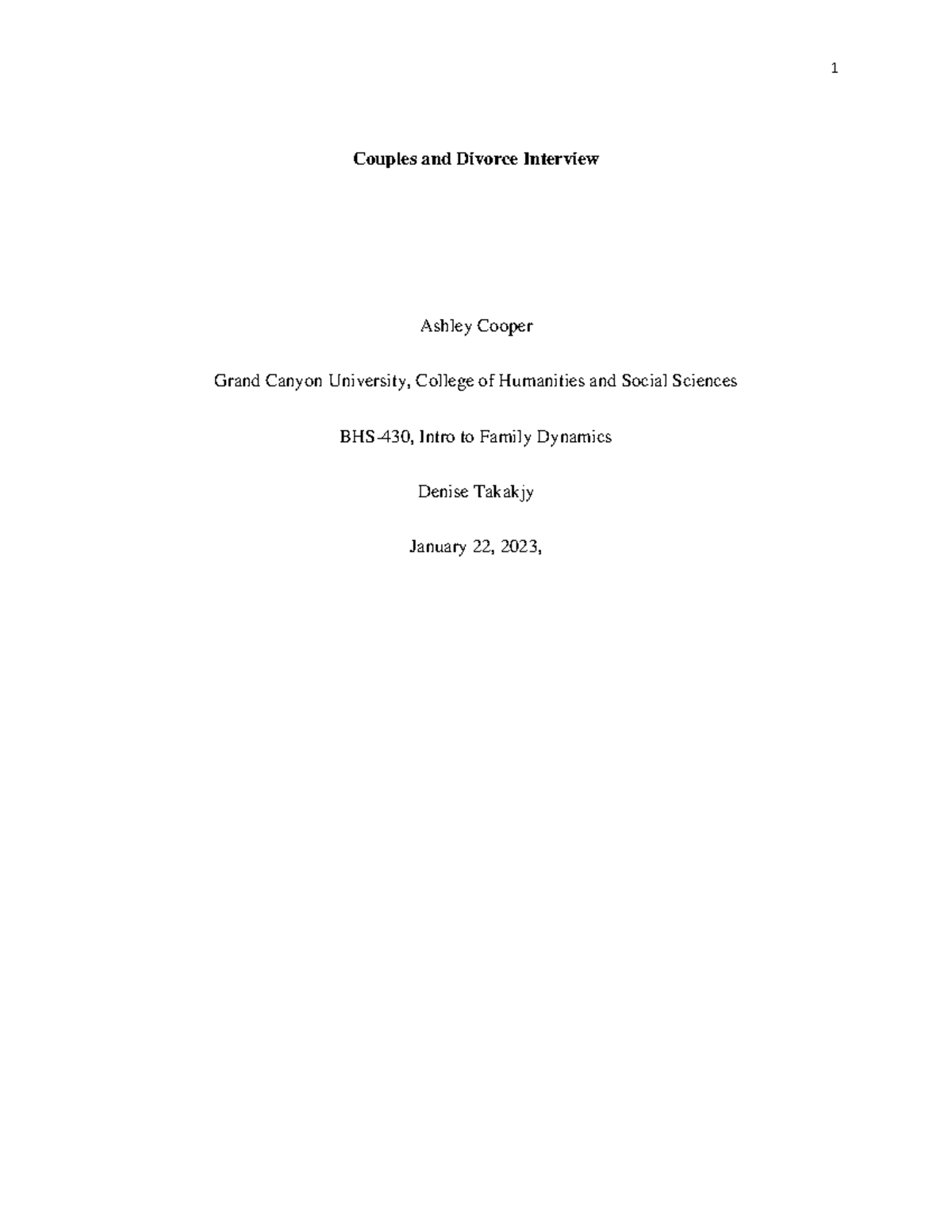 CDInterview BHS 430 - Topic 5 Assignments - Couples and Divorce ...