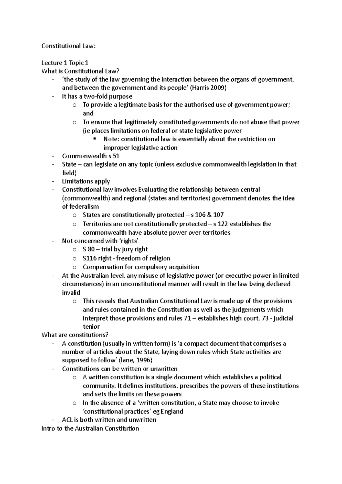 Constitutional Law - Lecture Notes - Constitutional Law: Lecture 1 ...