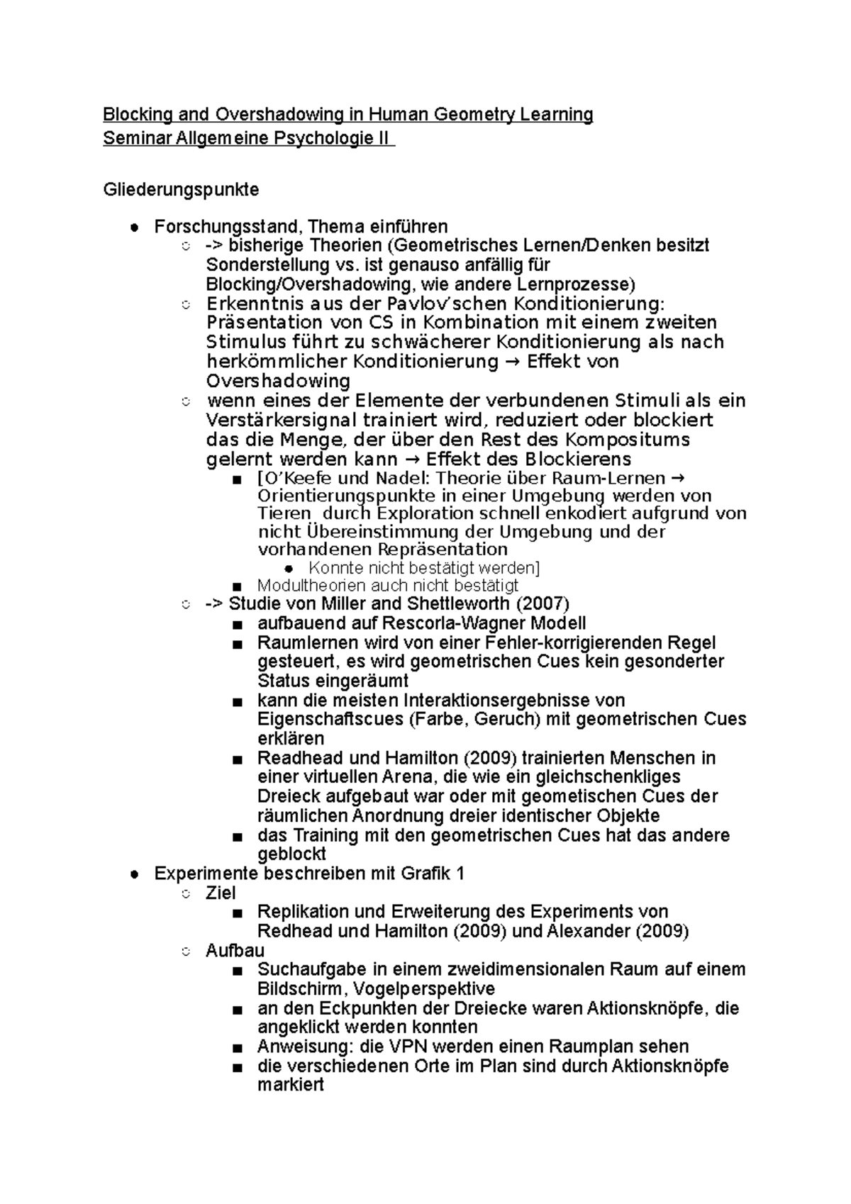 Zusammenfassung Blocking and Overshadowing in Human Geometry Learning ...