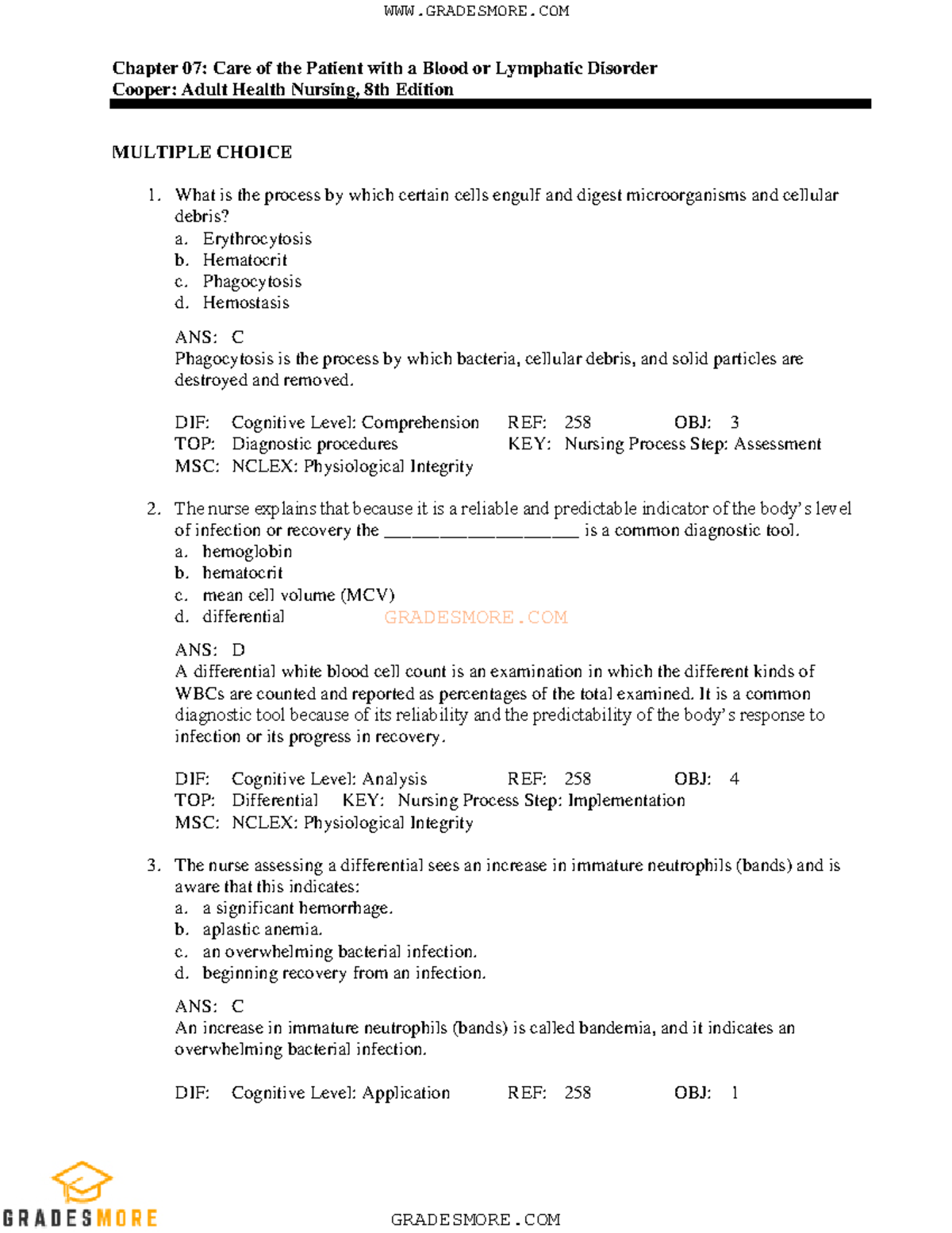 Blood and Lymphatic - quiz 2 - GRADESMORE Chapter 07: Care of the ...