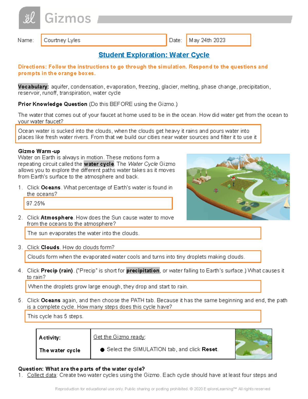 Courtney Lyles - Water Cycle Gizmo - Name: Courtney Lyles Date: May ...