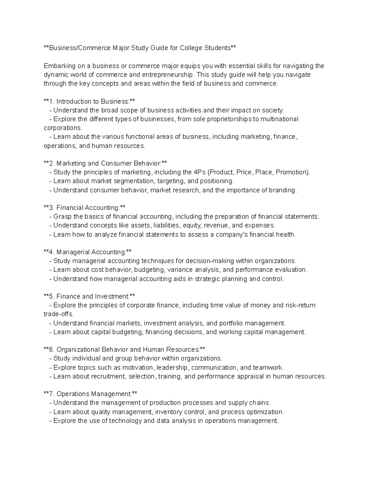 Business Commerce Major Study Guide for College Students - Business/Commerce Major Study Guide ...