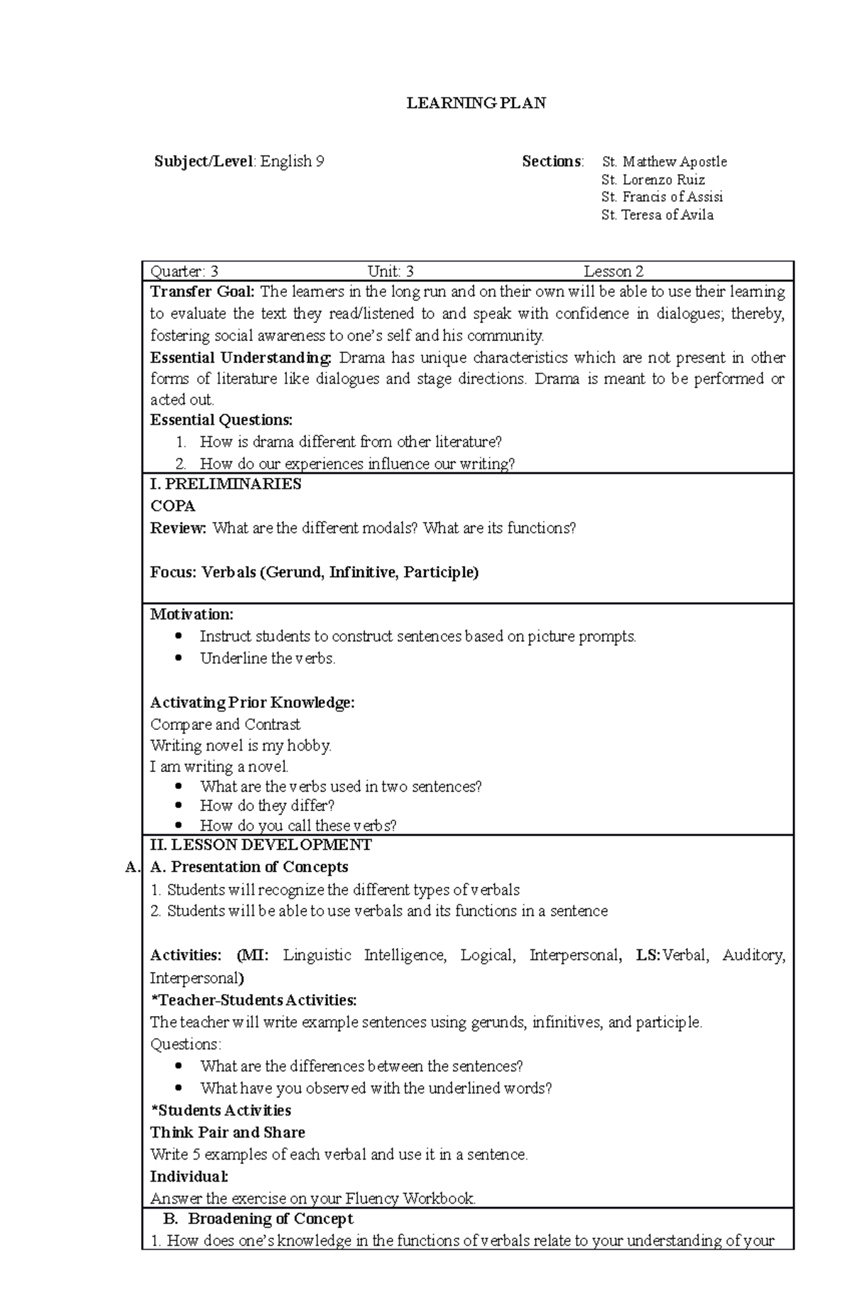 Lesson 2 - can be used for demo - LEARNING PLAN Subject/Level: English ...